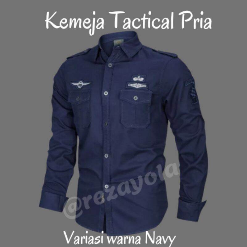 Kemeja Casual Pria Antimainstream Slim Fit Warna Biru Navy Pekat ...