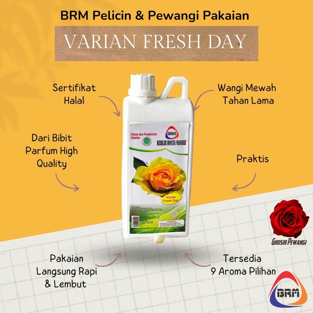 BRM Pelicin dan Pewangi Pakaian 1 Liter Varian Kuning Fresh Day ... BRM Pelicin dan Pewangi Pakaian 1 Liter Varian Kuning Fresh Day ...