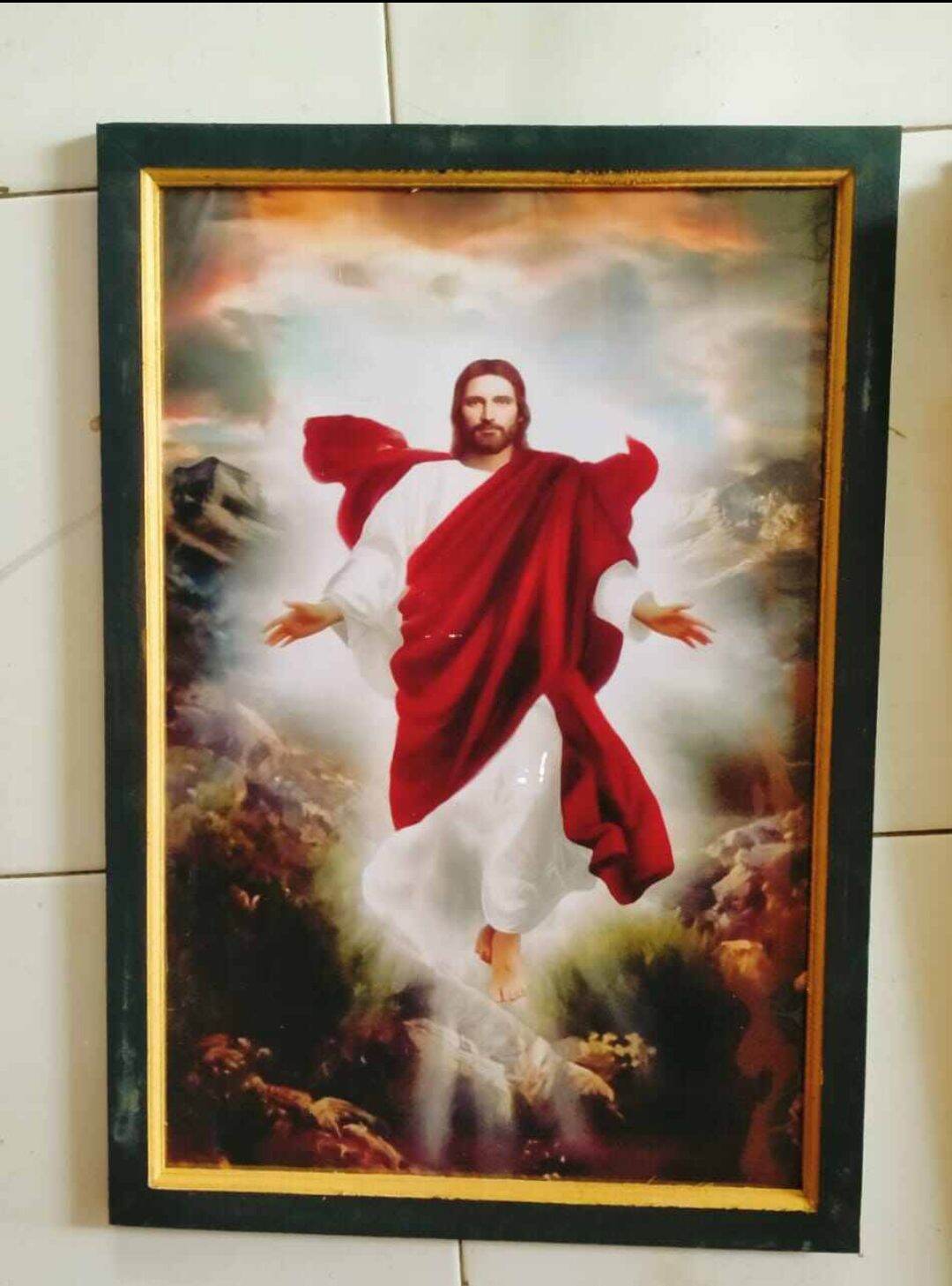 hiasan dinding poster yesus Kristus plus bingkai ukuran 53*35 | Lazada ...