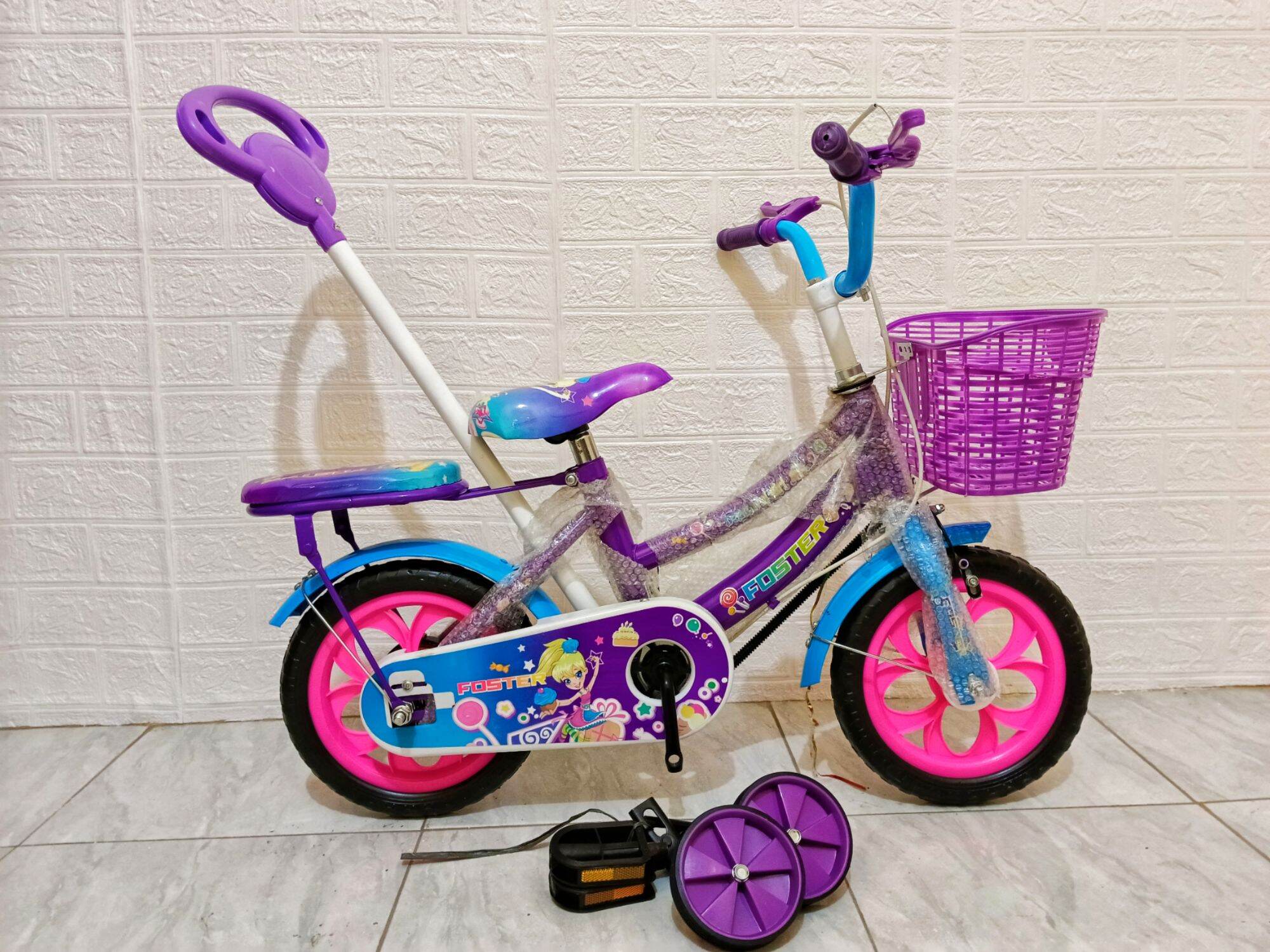 SEPEDA MINI UNTUK ANAK CEWEK RODA 4 FOSTER 12 INCHI DORONG KERANJANG ...