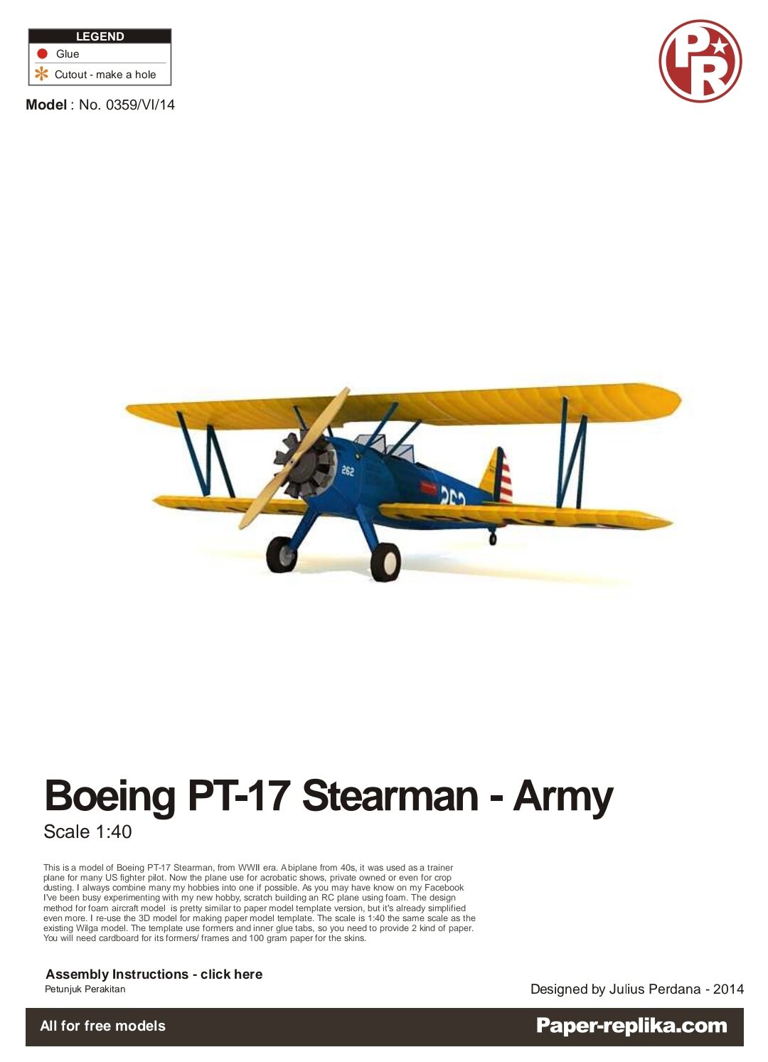 Papercraft Miniatur Pesawat PT17 pola kertas foto A4 | Lazada Indonesia