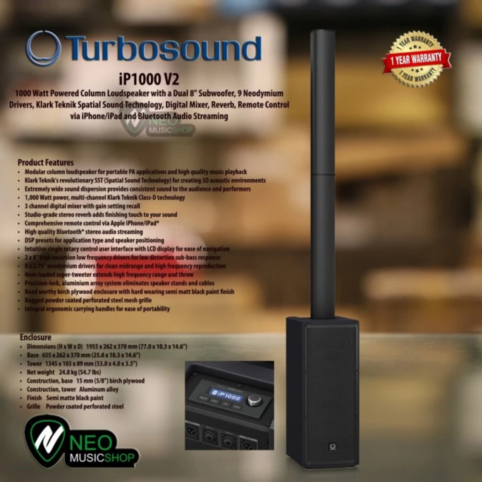 Turbosound iP1000 V2 1000 Watt powered Column with a Dual 8" Subwoofer ...