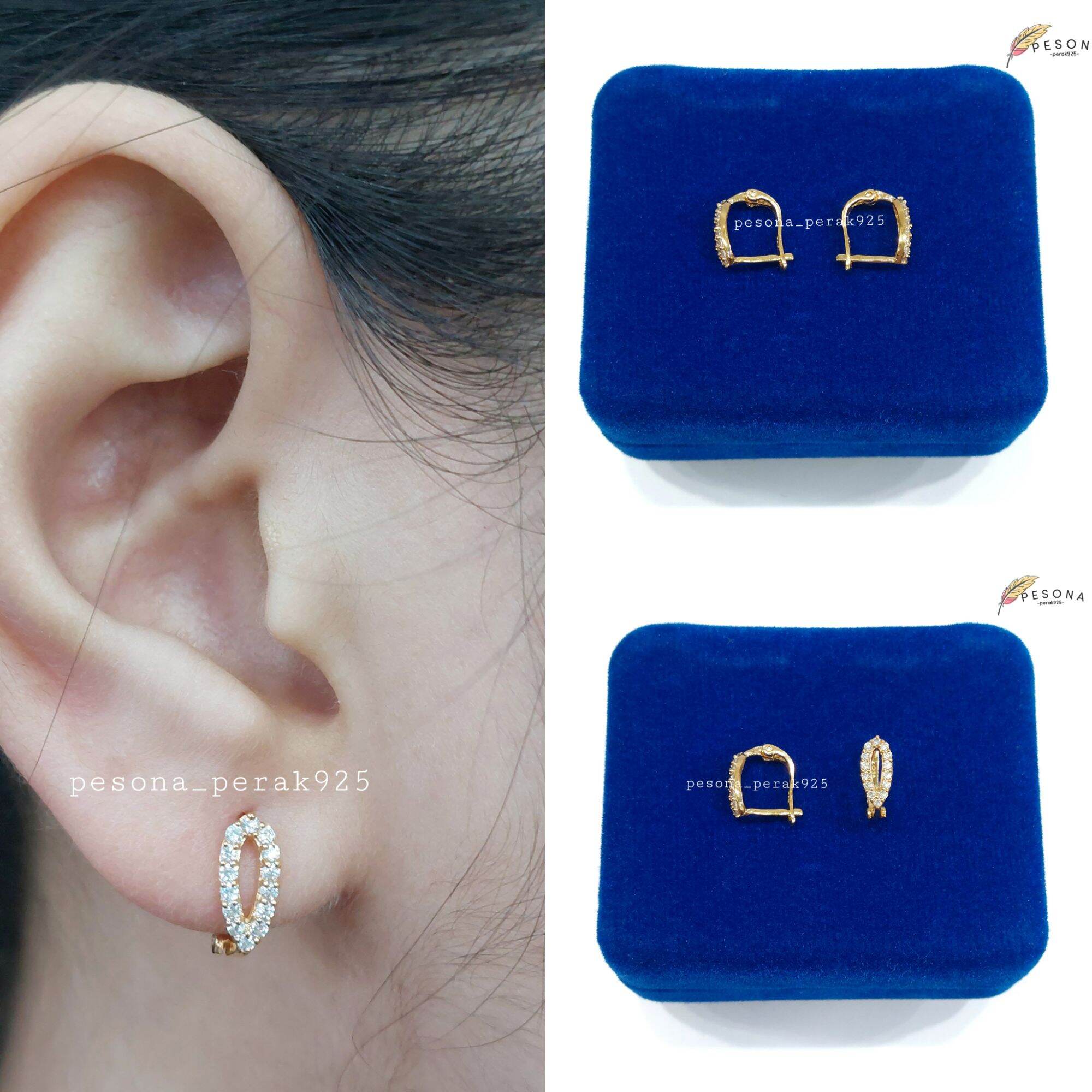 Anting Jepit Anak/Dewasa Perak Asli Silver 925 Lapis Emas Putih Model Oval Permata - Perhiasan ...