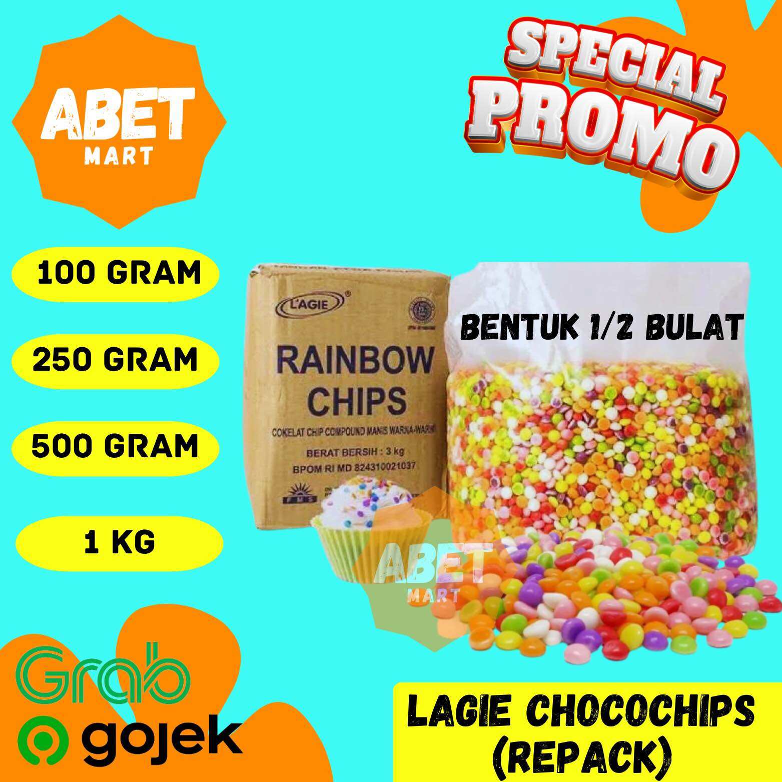 Chocochips Lagie Rainbow Chips Warna Warni 1/2 Bulat Repack 100gr 250gr ...