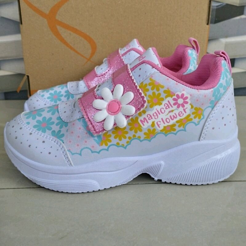 Sepatu Ando Magical Flower Velcro Perekat Putih Merah Jambu White ...