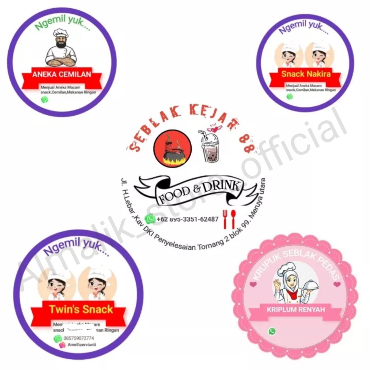 Stiker Label Kemasan Snack Jajanan Custom Nama Sendiri Logo Jualan