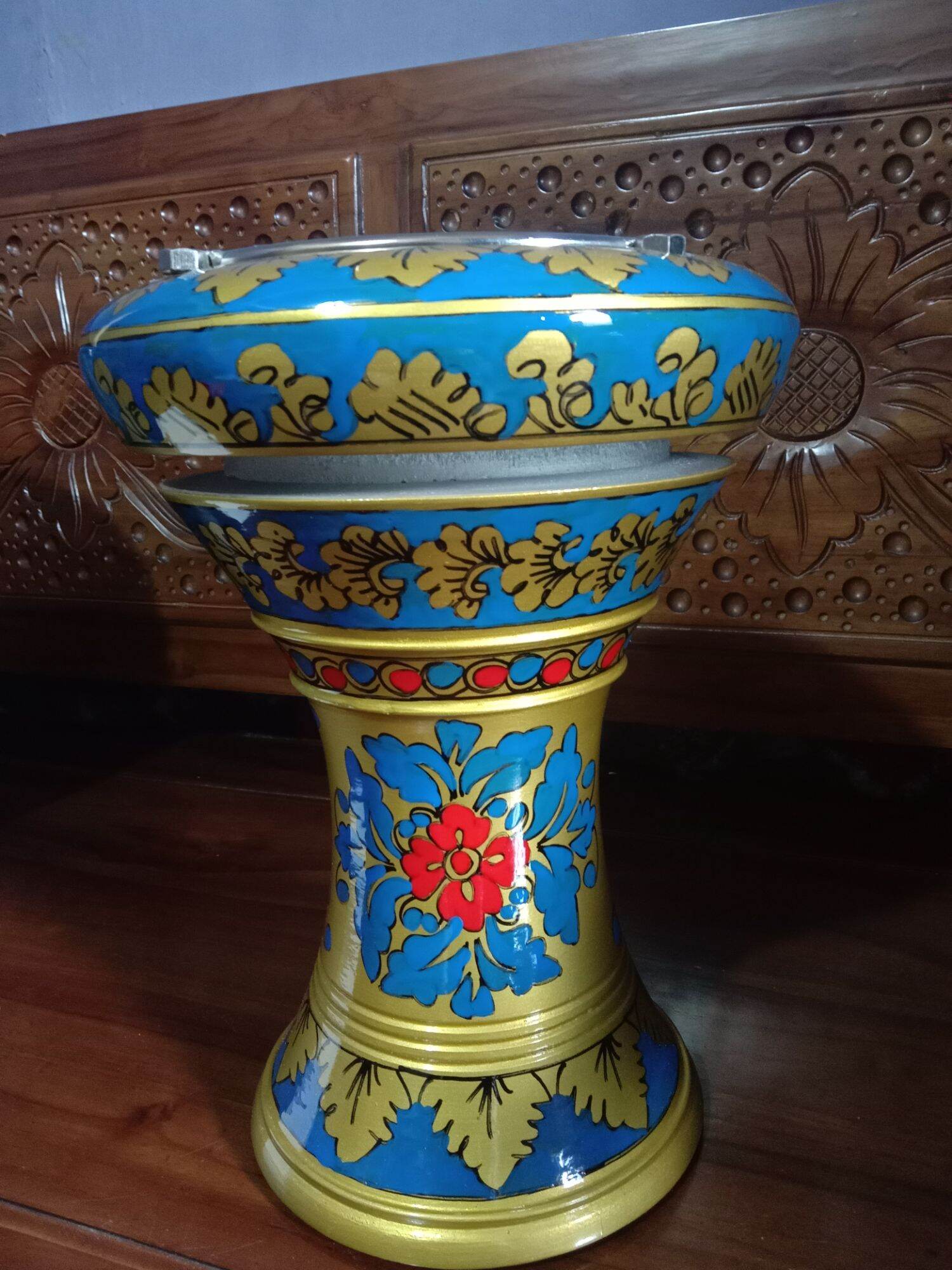 Darbuka / Dumbuk Batu 8 inch Emas Corak Biru Mika Rolling Putih ...