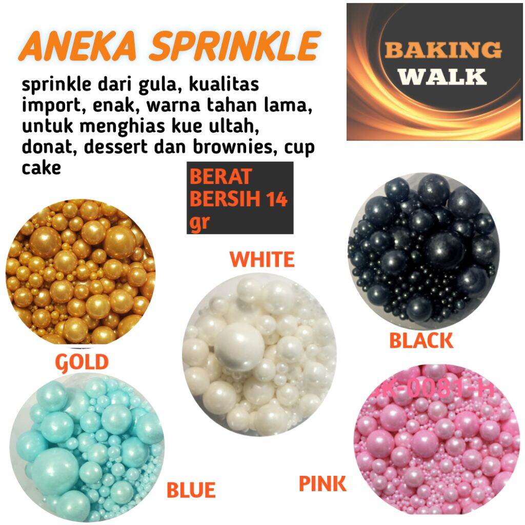 SPRINKLE MODEL MUTIARA UKURAN MIX UK BERAT 14 GR HIASAN KUE DARI GULA KUALITAS IMPORT LEBIH ...