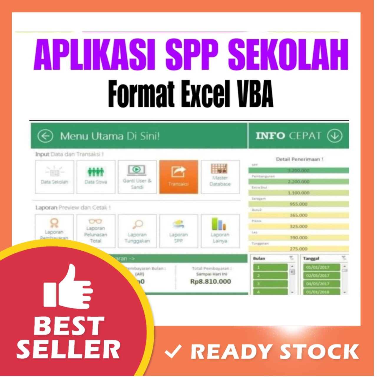 Aplikasi SPP Pembayaran Sekolah Format Excel | Lazada Indonesia