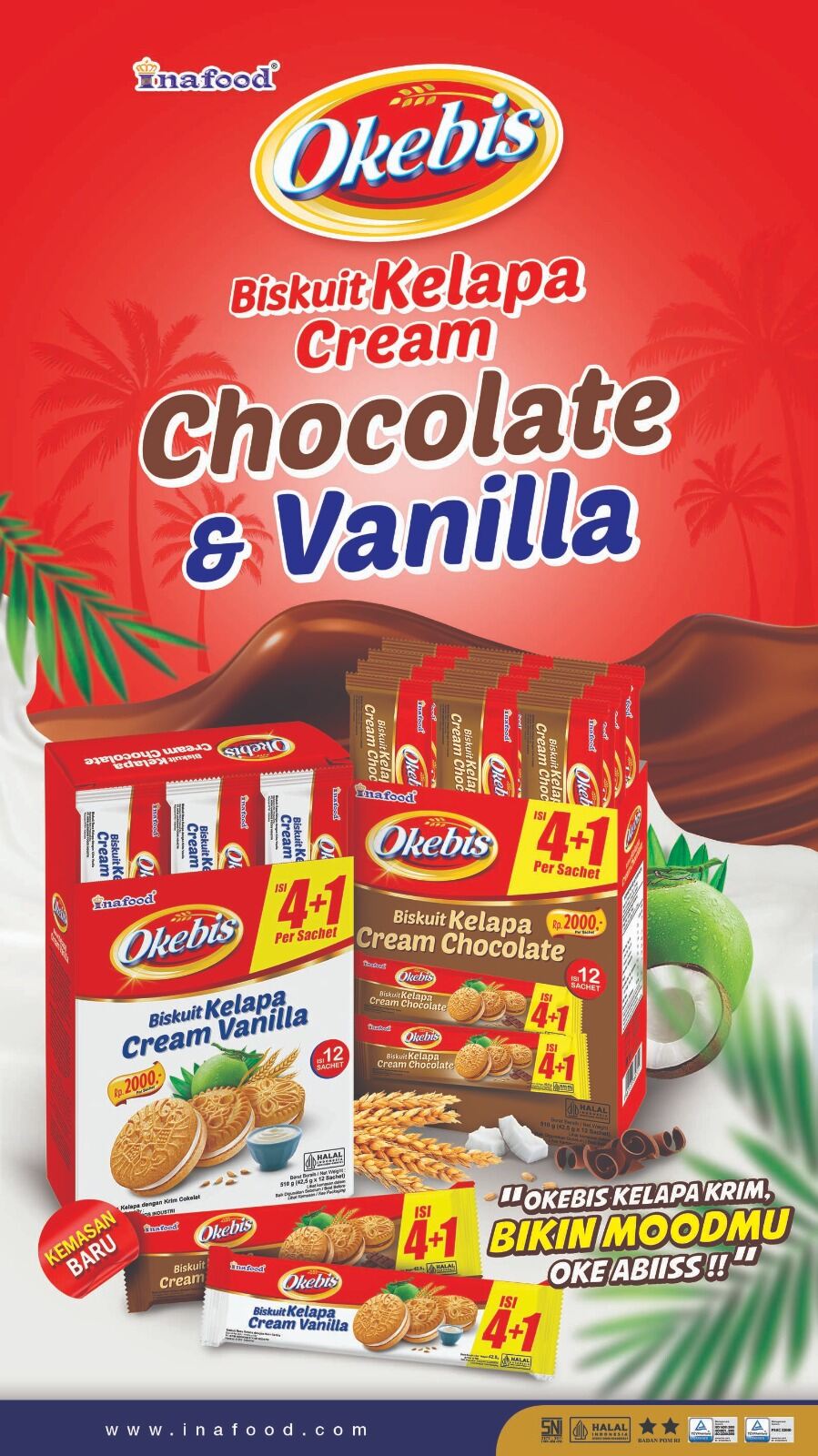 okebis kelapa cream coklat vanila kemasan box (1box isi 12pcs) lebih ...