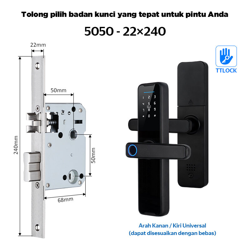 5 In 1 Smart Door Lock TTLOCK Kunci Pintu Digital with Fingerprint Handle Electronic Kunci Pintu ...