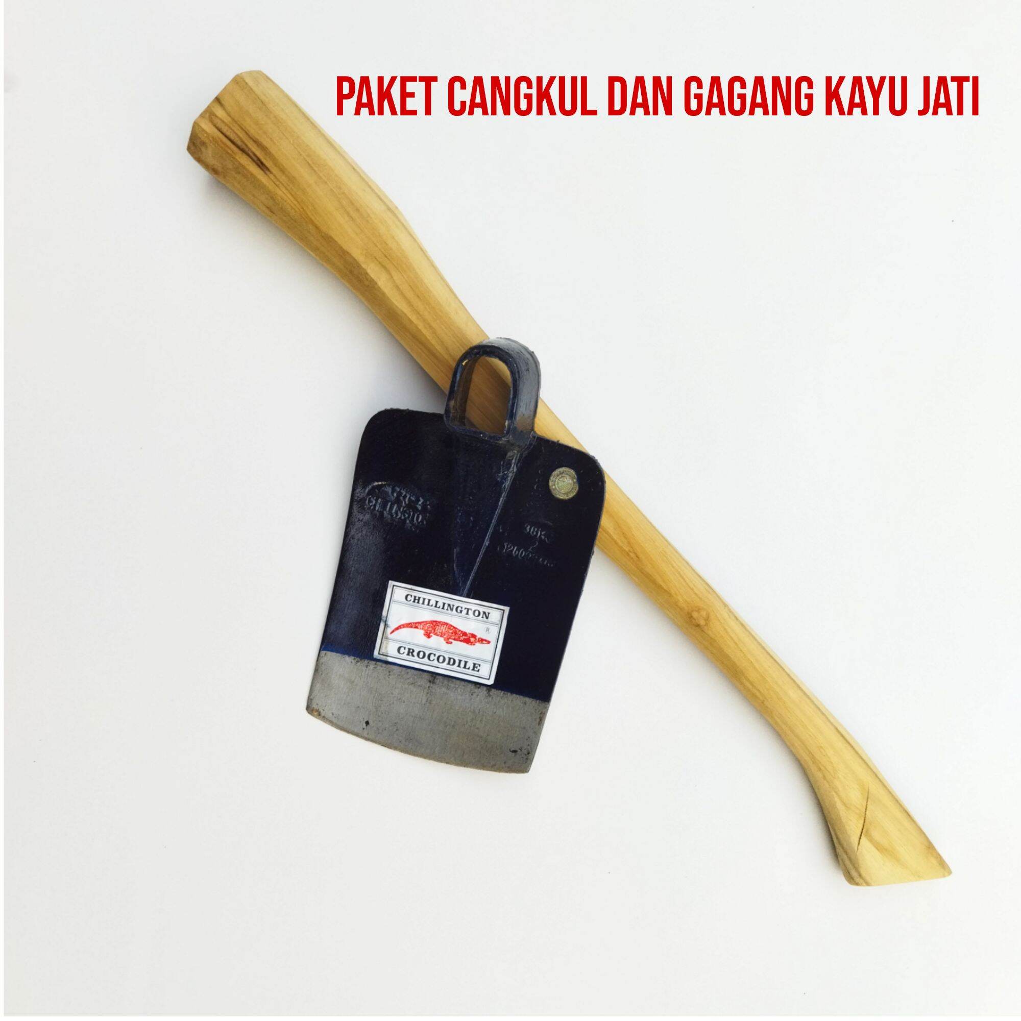PAKET 2 PCS CANGKUL ASLI CAP BUAYA & GAGANG KAYU JATI - CANGKUL ...
