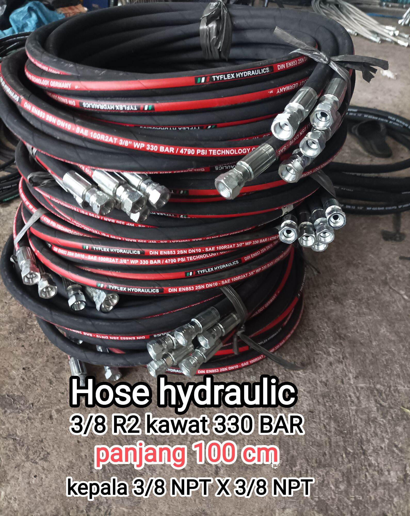 selang hidrolik hose hydraulic 3/8 R2 100 cm 3/8 NPT X 3/8 NPT | Lazada Indonesia