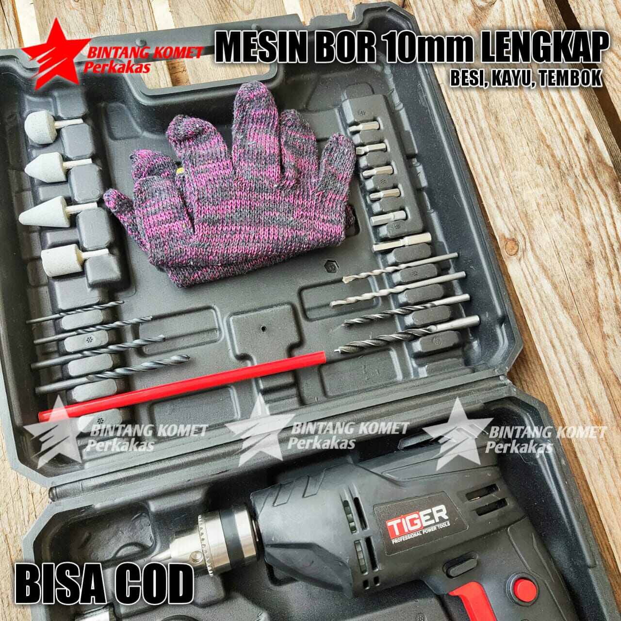 MESIN BOR 10MM TIGER 103 BONUS KOPER LENGKAP DENGAN MATA BOR. MESIM BOR ...