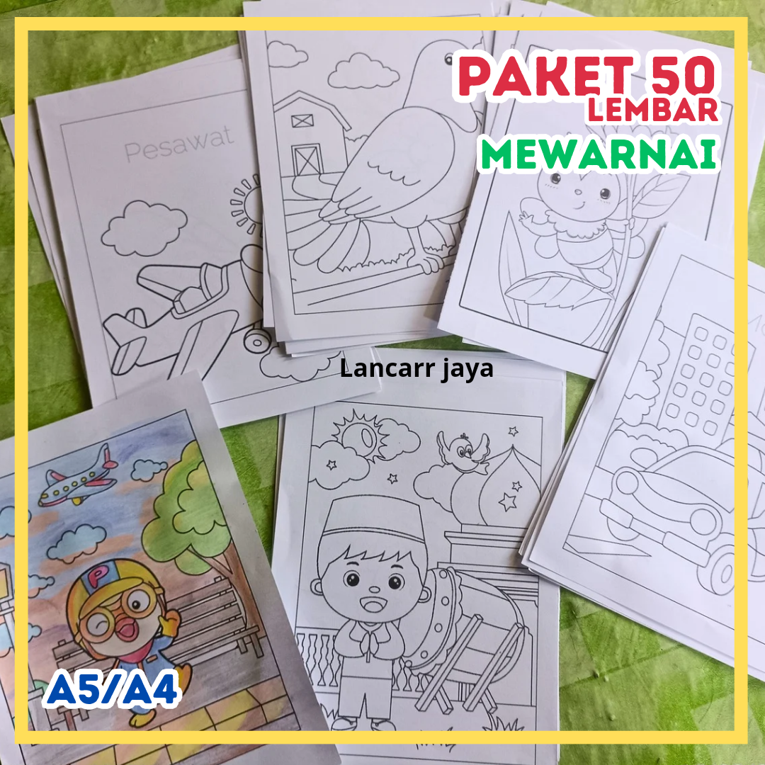 50 lembar Kertas Mewarnai / coloring book / worksheet / buku gambar ...