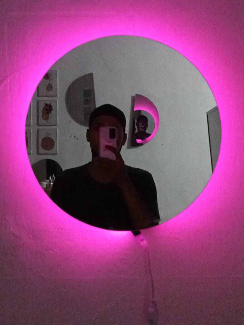 cermin estetik/cermin bulat/cermin hias LED warna pink D40 | Lazada ...