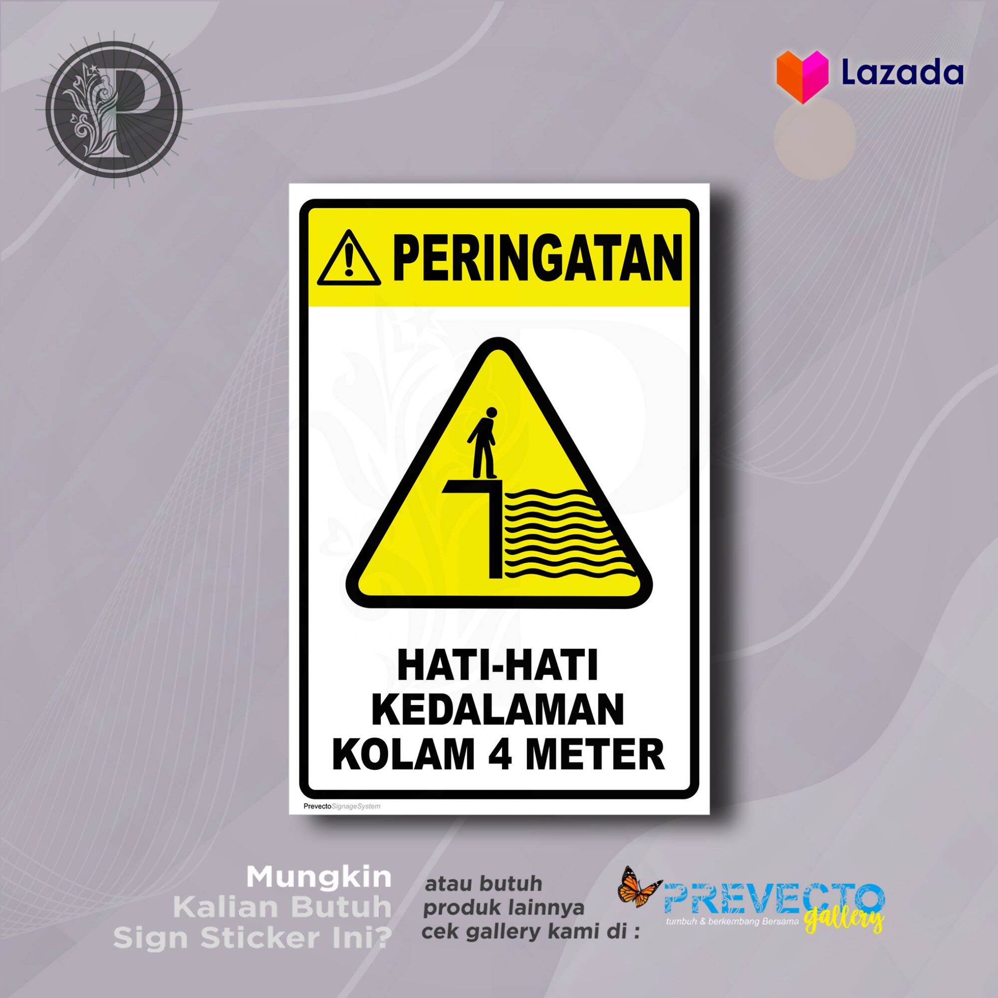 Sticker Safety Sign K3 Rambu Hati-hati Kedalaman Kolam 4 Meter Sticker ...