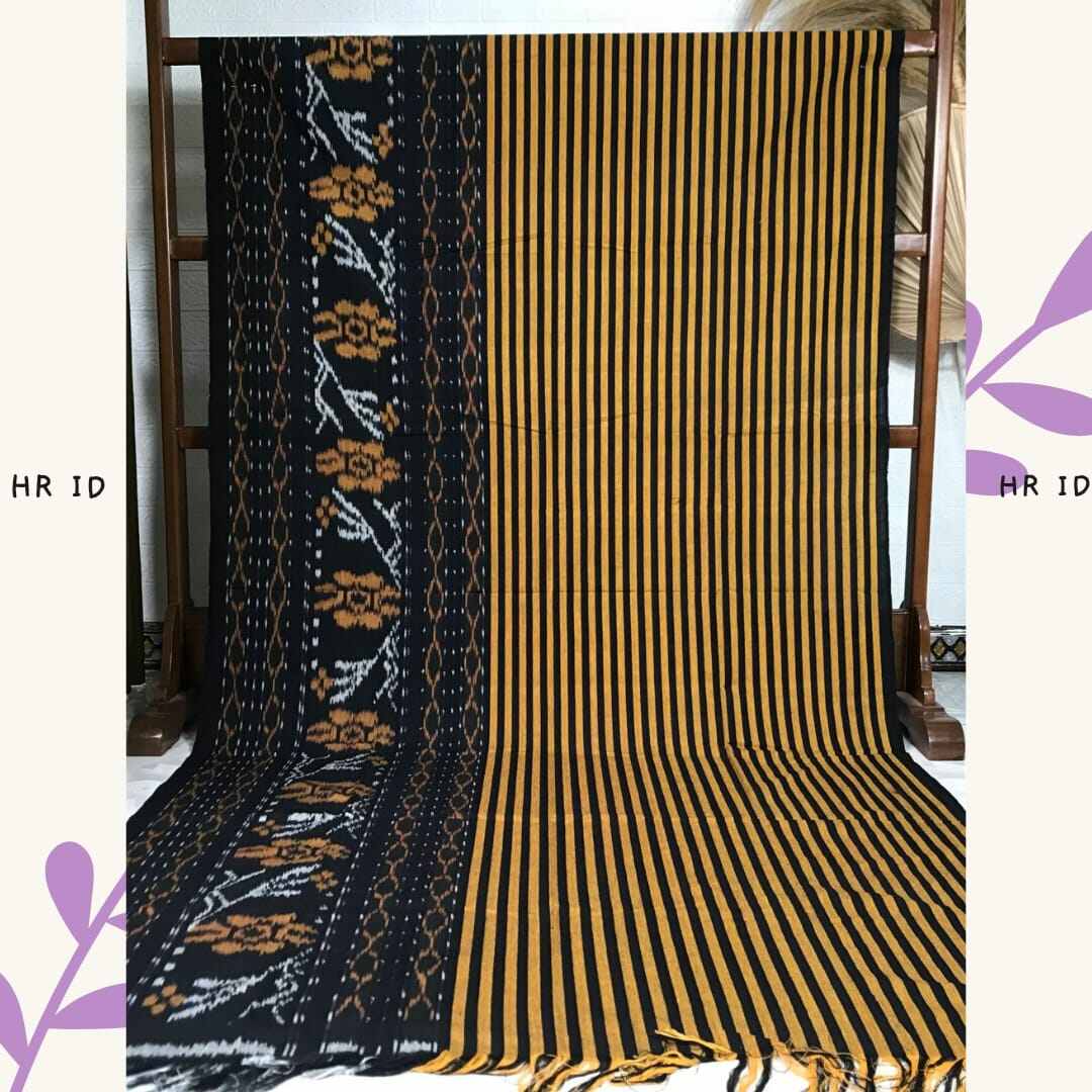 Kain Tenun Ethnic Salur Garis Kuning mix Hitam motif bunga Kain Batik ...
