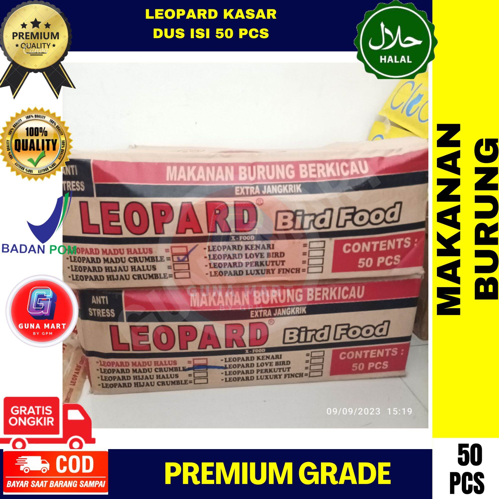 makanan pakan burung leopard pur voer kasar madu & rumput laut Dus ...