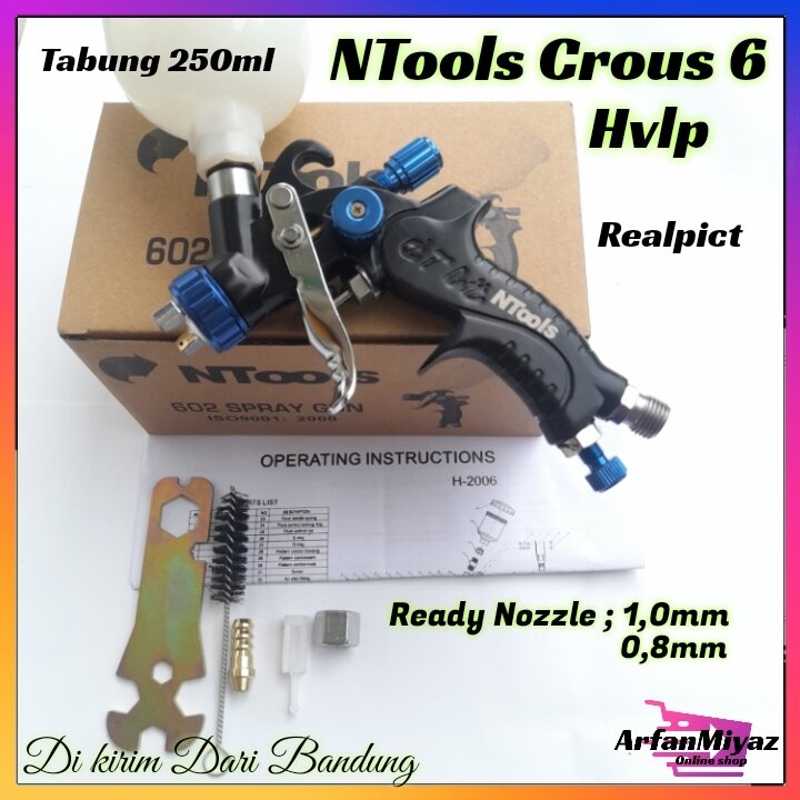 Spray Gun NTools Crous 6 Hvlp Nozzle 0,8mm 1,0mm Tabung 250ml Alat Cat ...