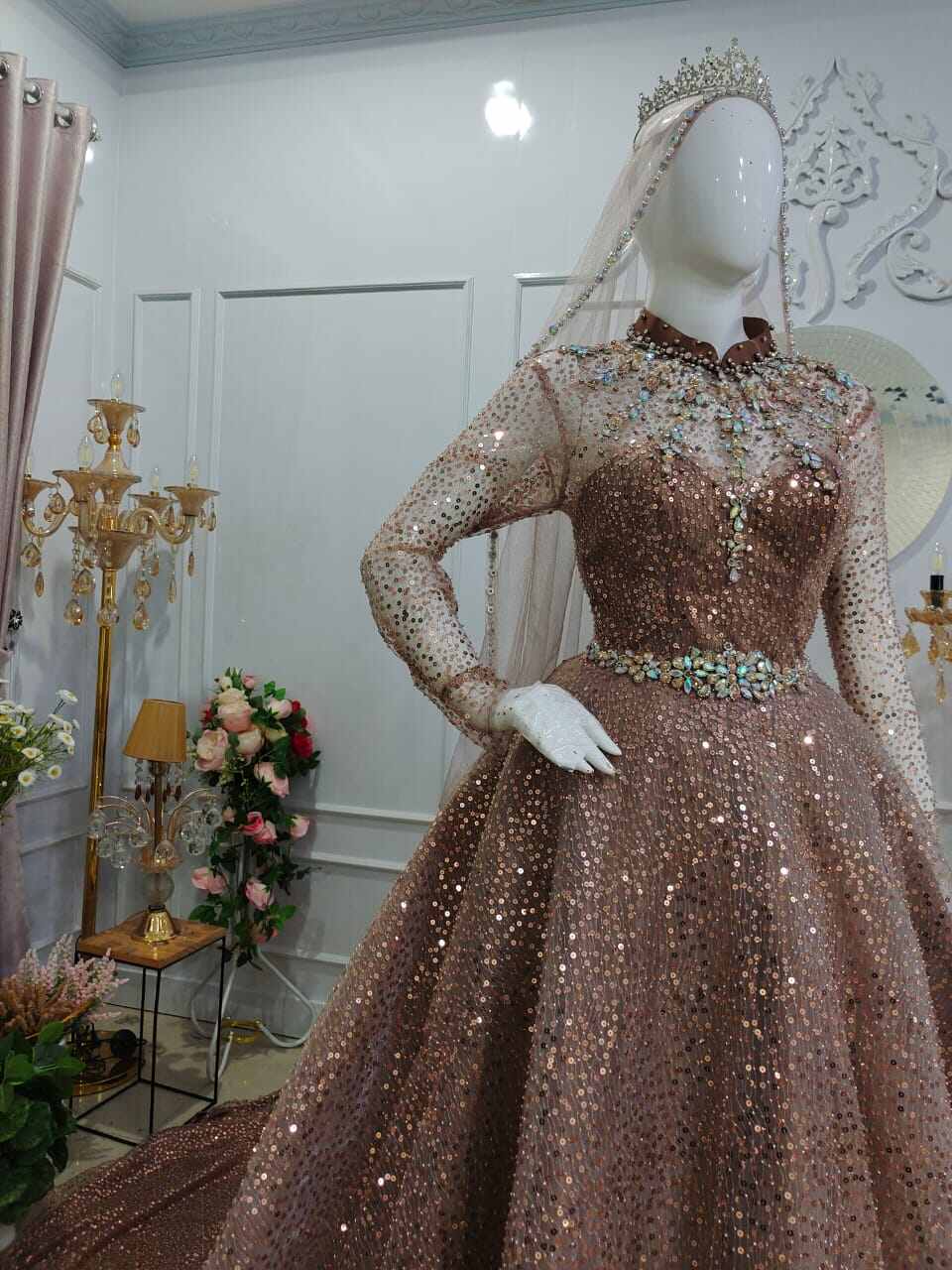 baju gaun pengantin wedding dress warna coklat moca full payet premium ...