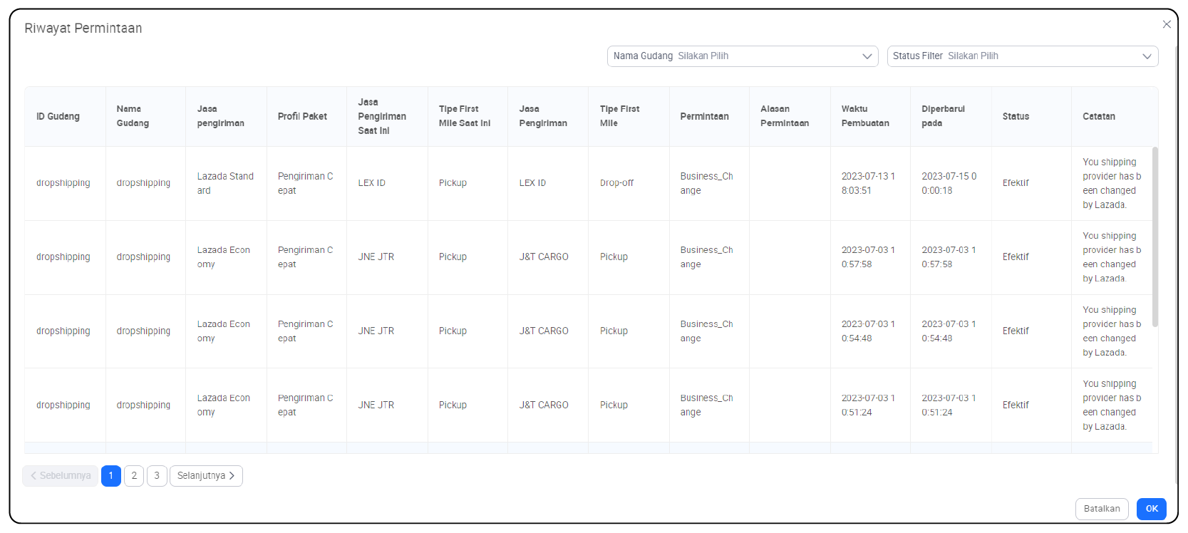 Fitur Riwayat Perubahan Jasa Kirim| Lazada Seller Center