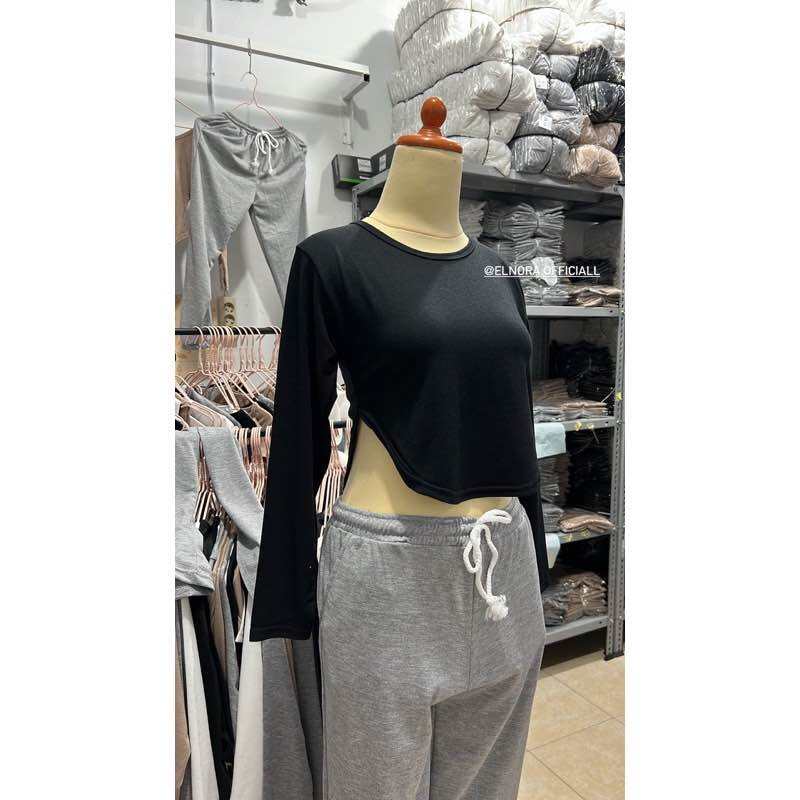 CROPTEE CROPTOP BAJU CROP LENGAN PANJANG KERAH BULAT MODEL PINGGANG ...