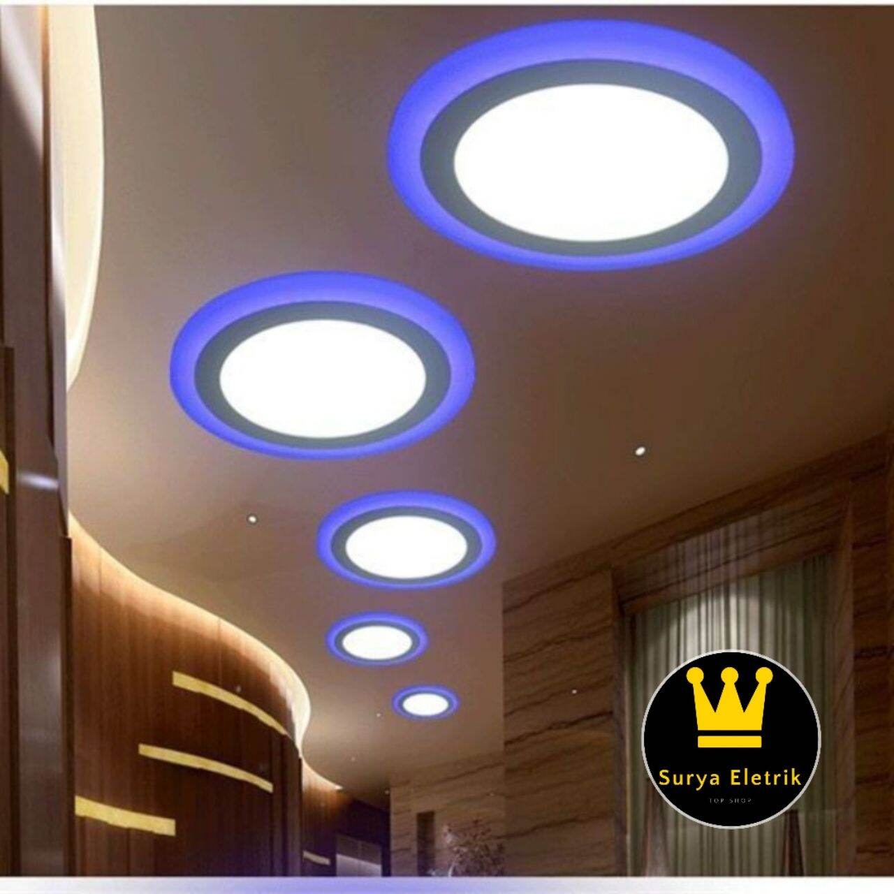 DOWNLIGHT LED PANEL 2 WARNA18w+6w WATT BULAT TENGAH PUTIH SAMPING BIRU ...