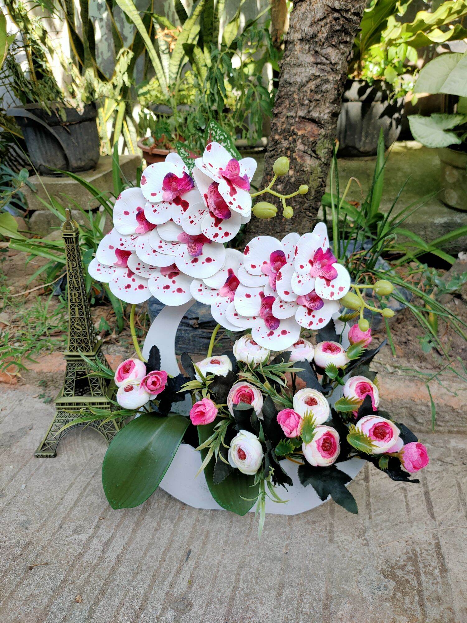 buket bunga artificial combinasi anggrek dan rose peony pot lingkar ...