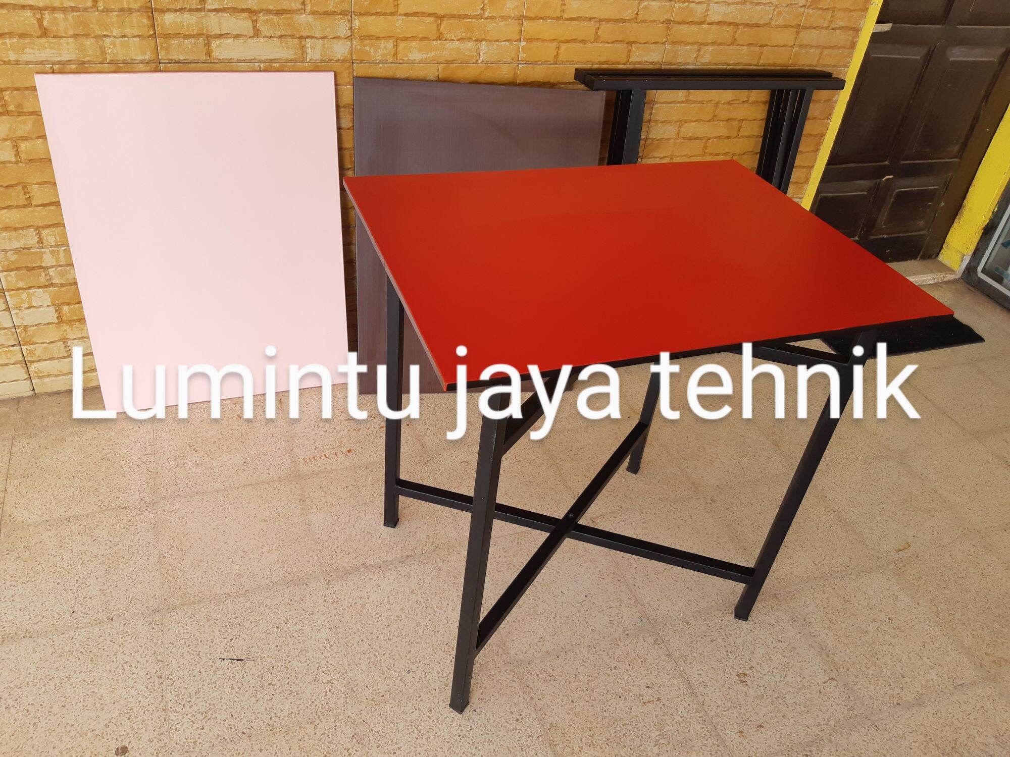 Meja lipat 100x100cm rangka besi papan HPL | Lazada Indonesia