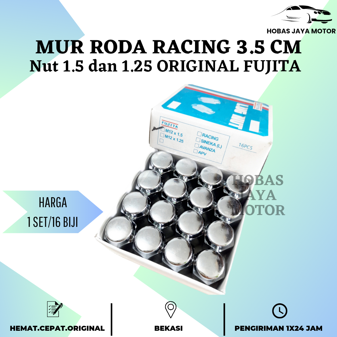 [1set (16pcs)] Mur Baut Roda Racing 3.5cm Fujita Lug Nut 1.25 dan 1.5 ...