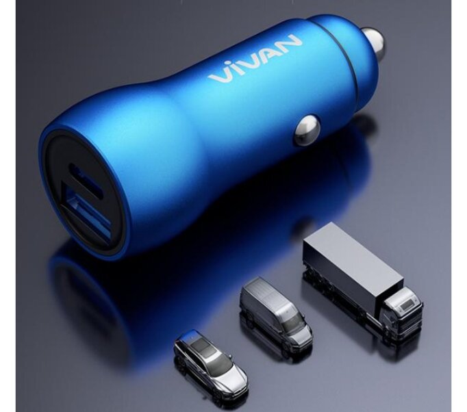 Vivan Charger VCC04 Blue/ Charger Mobil Dual Port/Charger Mobil Biru ...