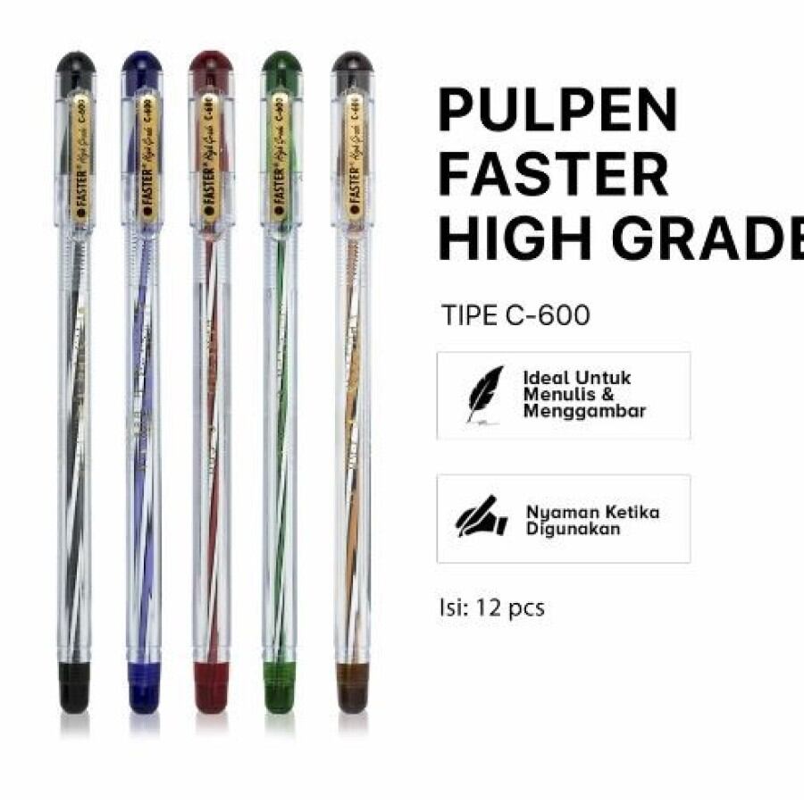 bolpen faster c600 hitam isi 12 pcs | Lazada Indonesia