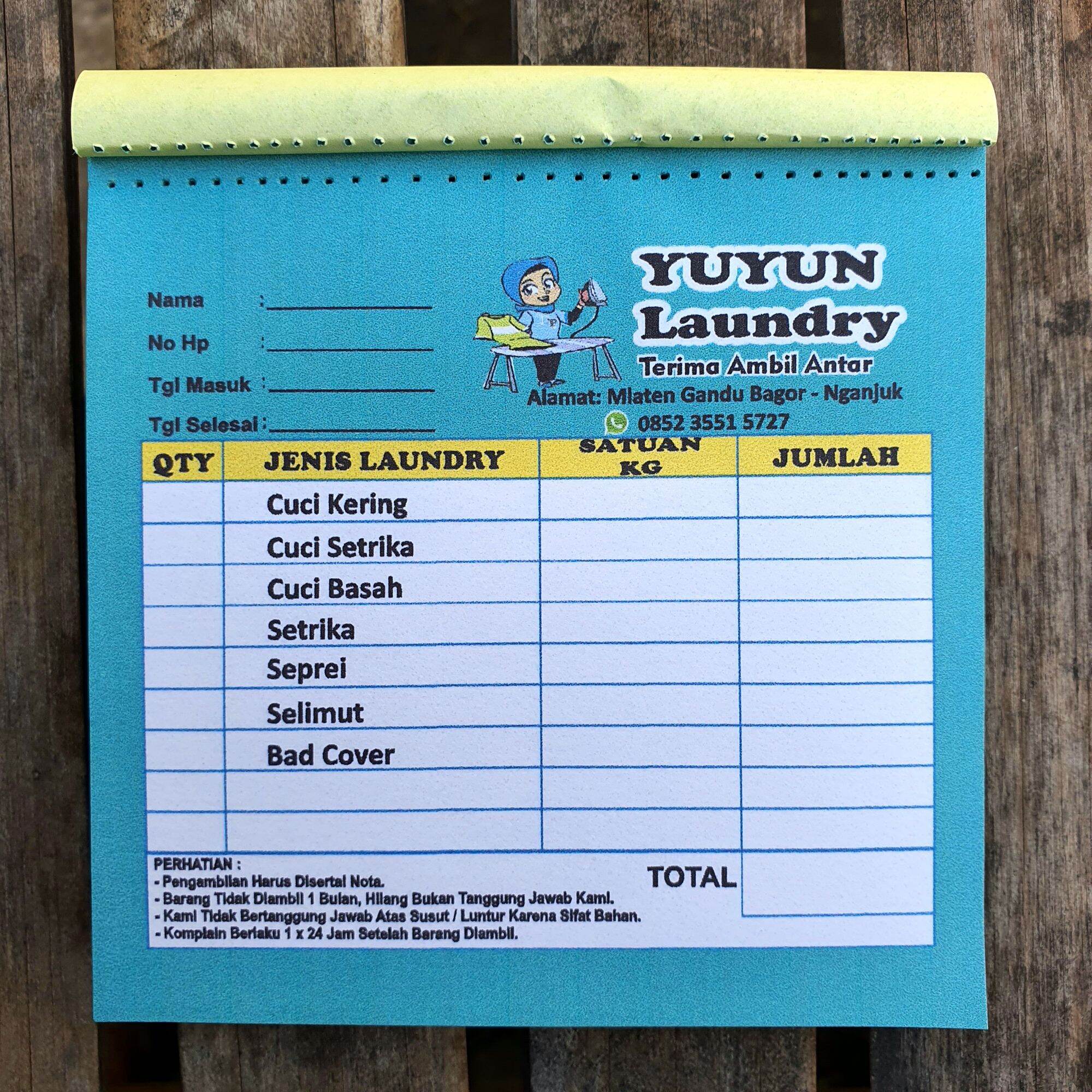 Nota custom laundry 1/6 folio 1 ply, 2 ply, 3 ply ( BISA PAKAI NAMA ...