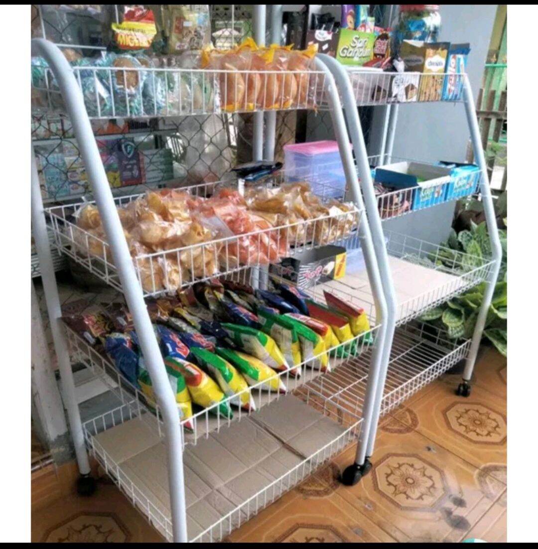 rak roti dengan roda / rak serbaguna / rak roti ciki 4 susun / rak ...