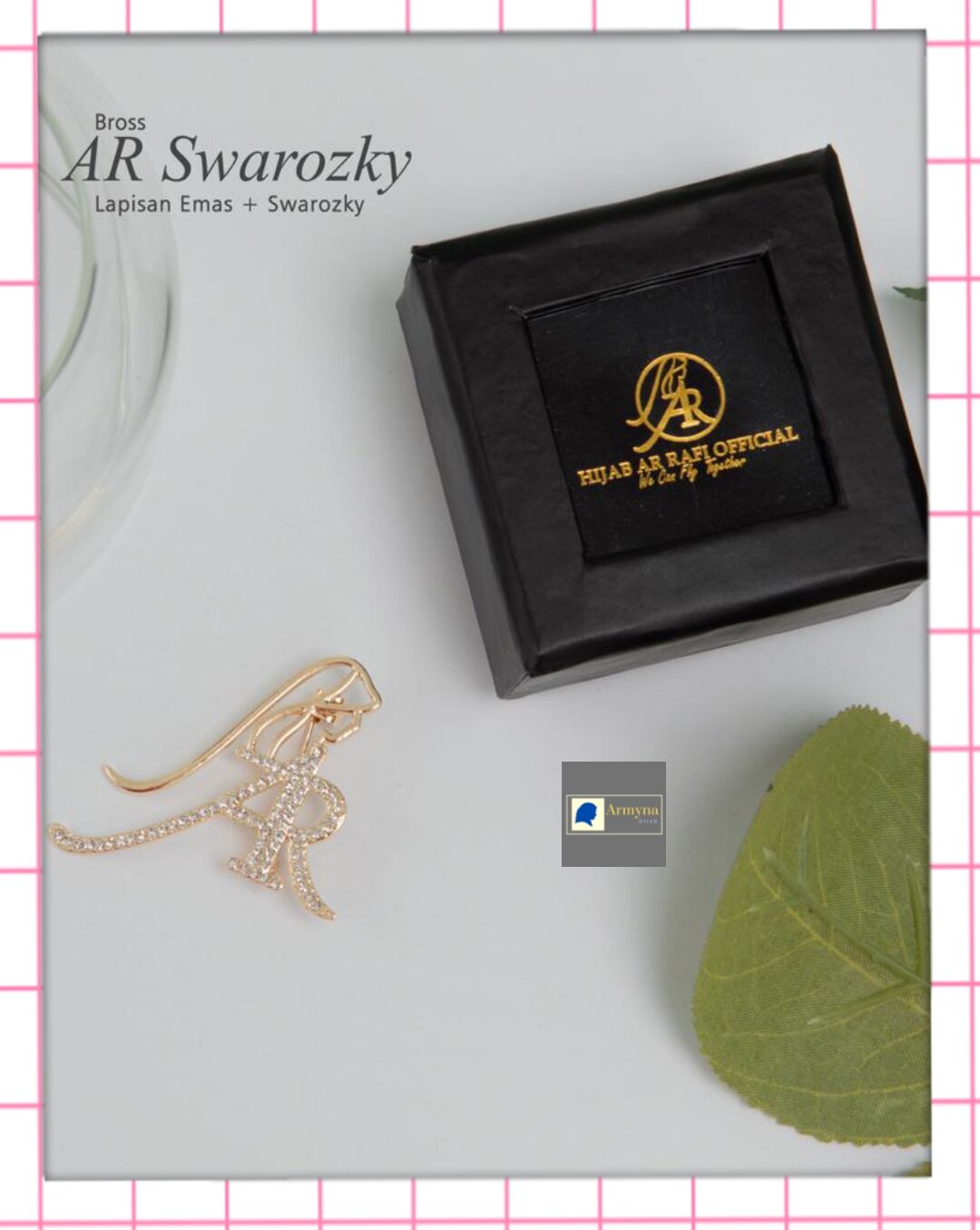 ARRAFI Bross AR Swarovski Baju Dada Hijab Kuningan Lapis Emas Gold ...