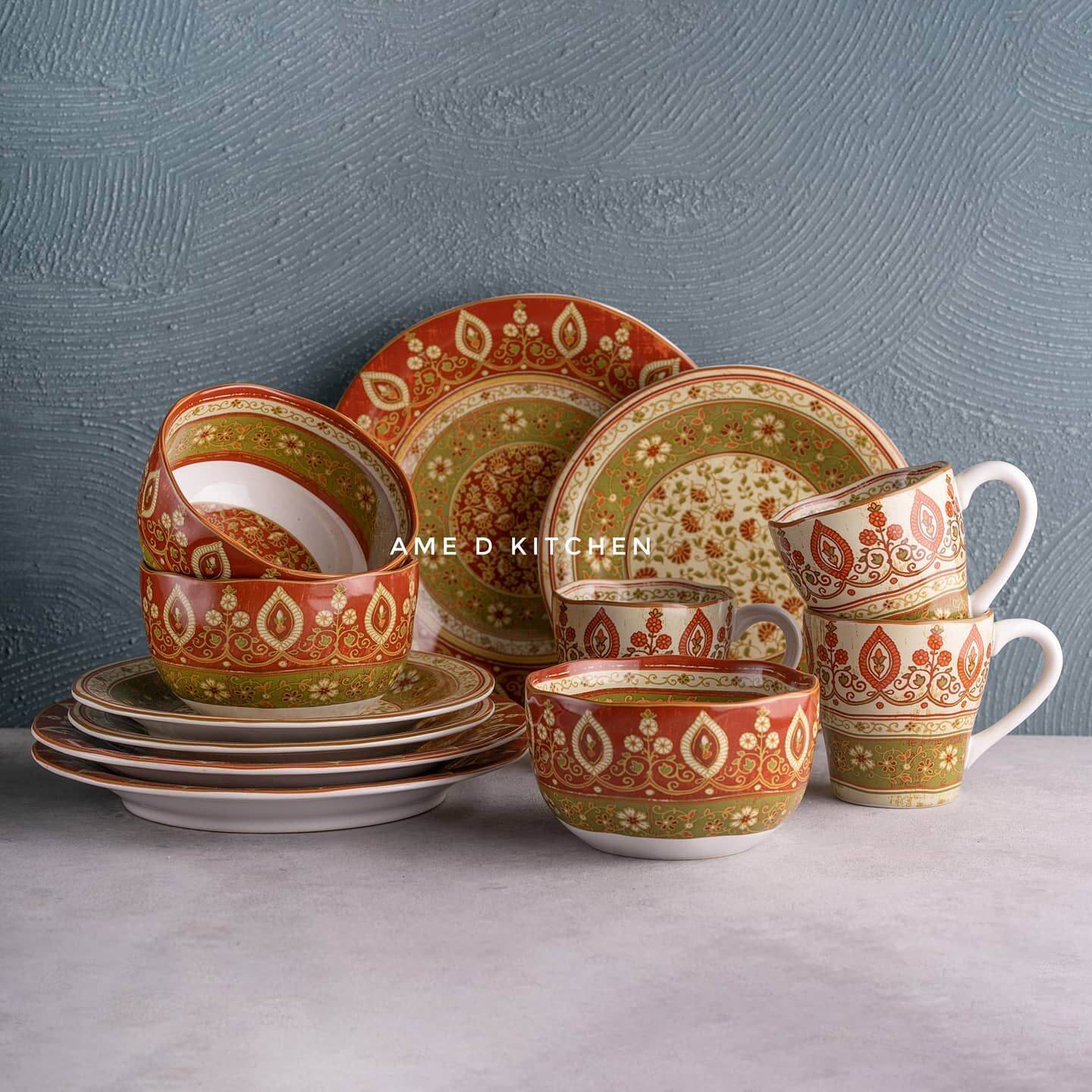 Dinner set sango motif batik coklat 12 pcs | Lazada Indonesia