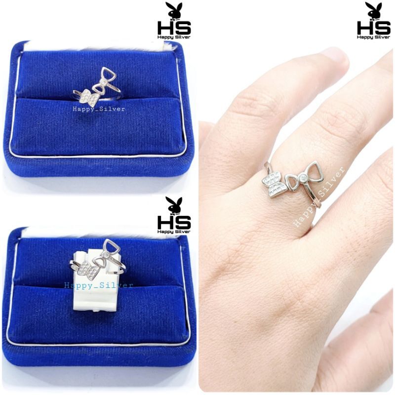 Cincin Perak Asli Silver Wanita 925 Lapis Emas Putih Model Cincin pita ...