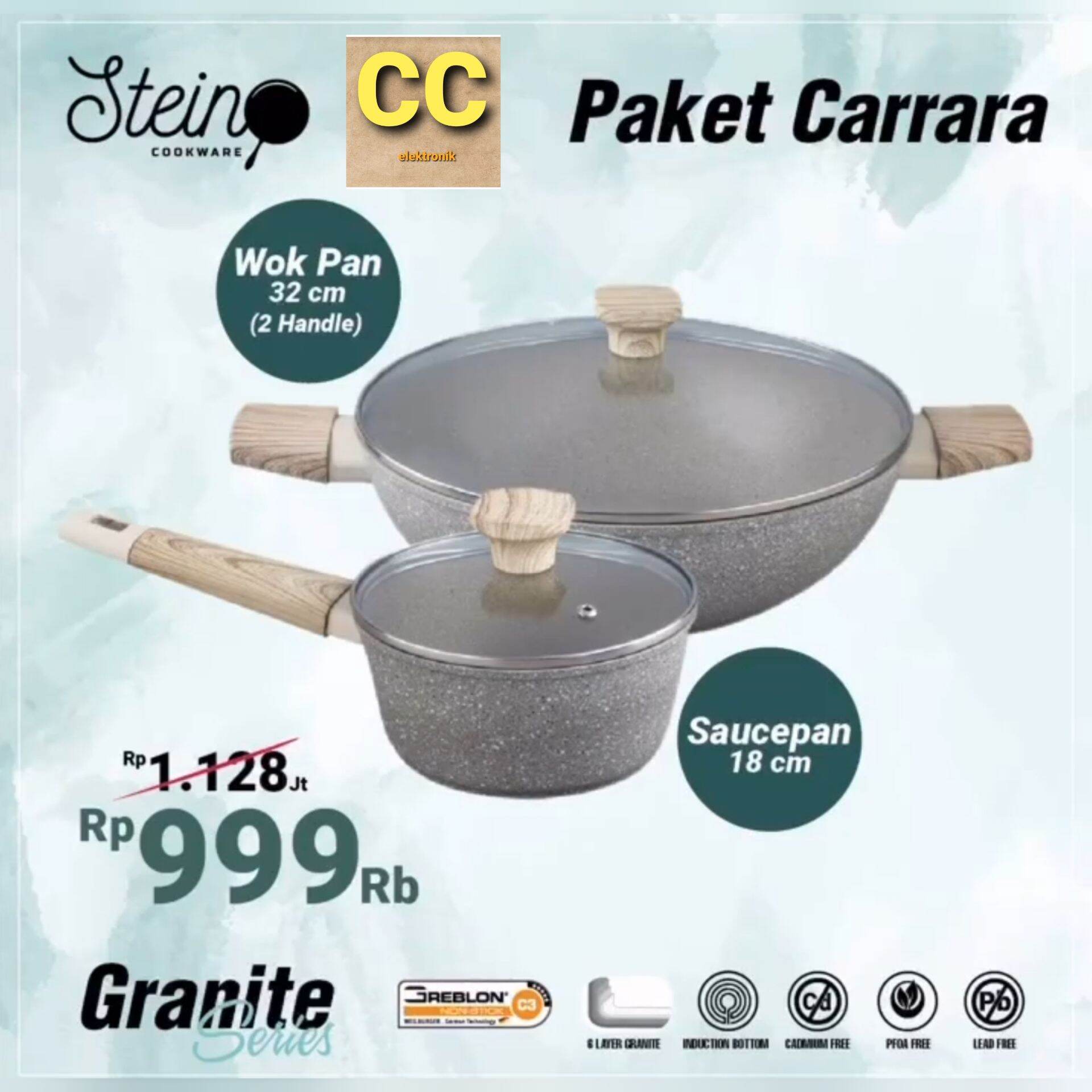 Paket stein cook ware steincookware carrara ivory wajan panci wok ...