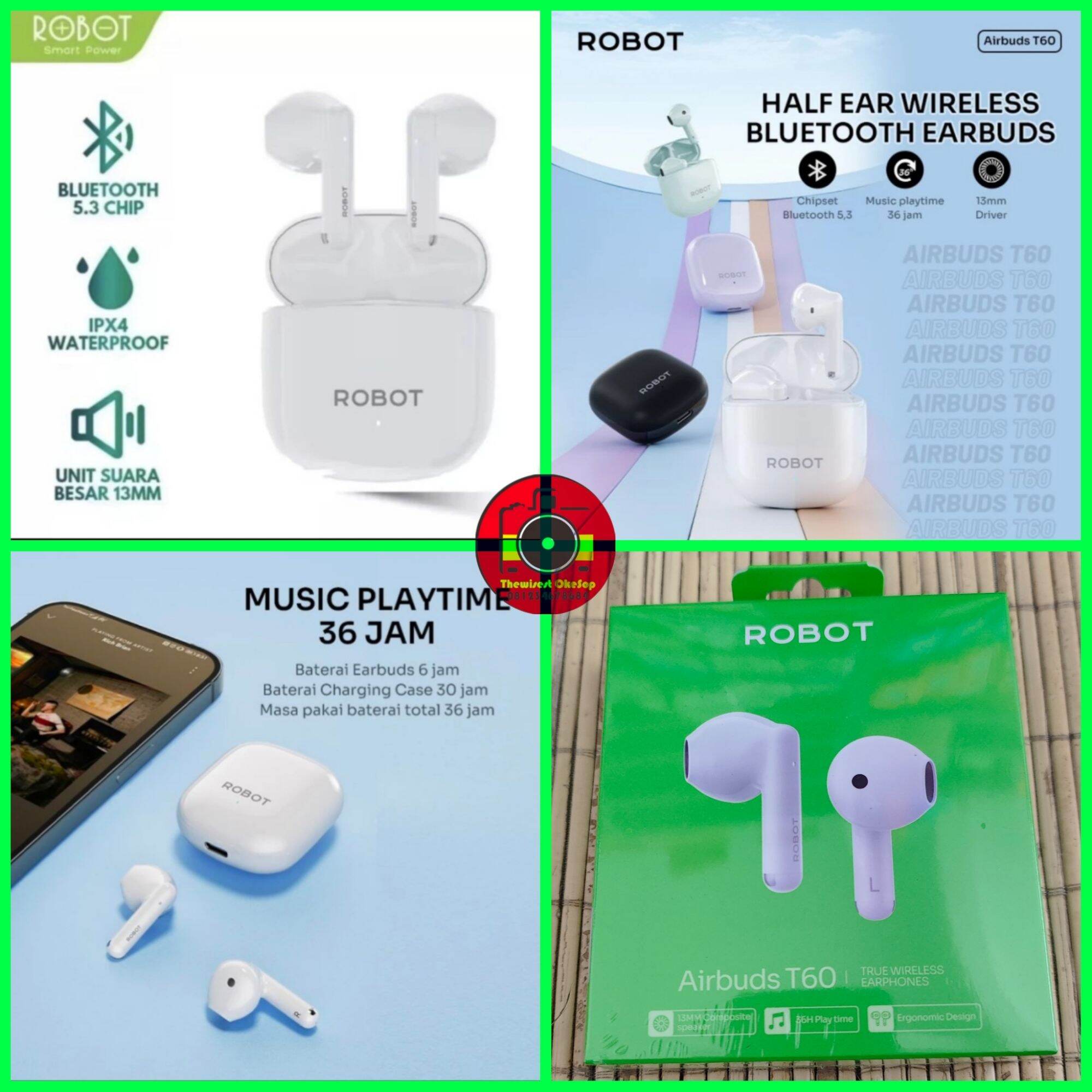 Robot Airbuds T60 TWS Wireless Earphone Headset Bluetooth | Lazada Indonesia