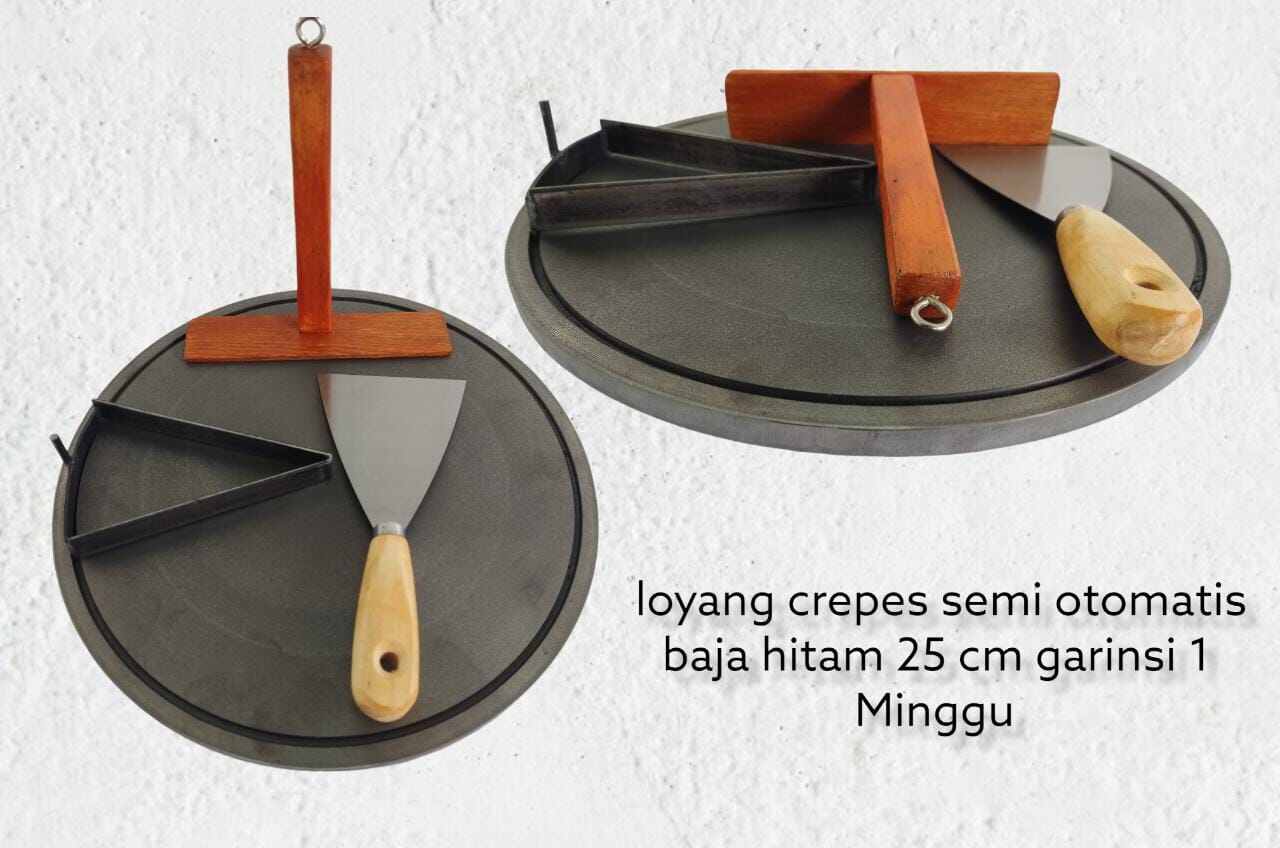 Loyang crepes/leker ukuran 25 cm bahan baja hitam satu paket, loyang ...