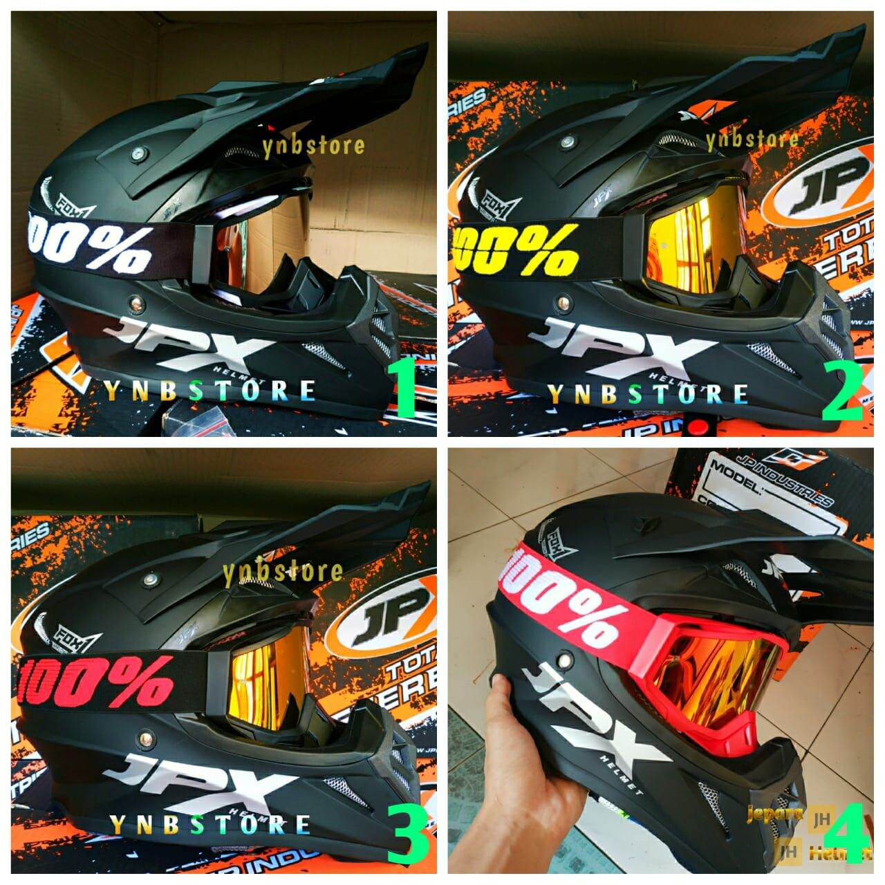 Helm JPX Cross Fox1 Solid Polos Black Hitam Doff + Kacamata Goggle 100% ...
