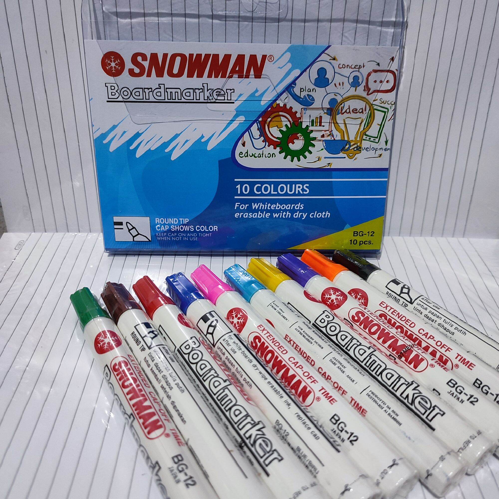Spidol Bisa dihapus / Spidol Whiteboards SNOWMAN 10 Warna | Lazada ...