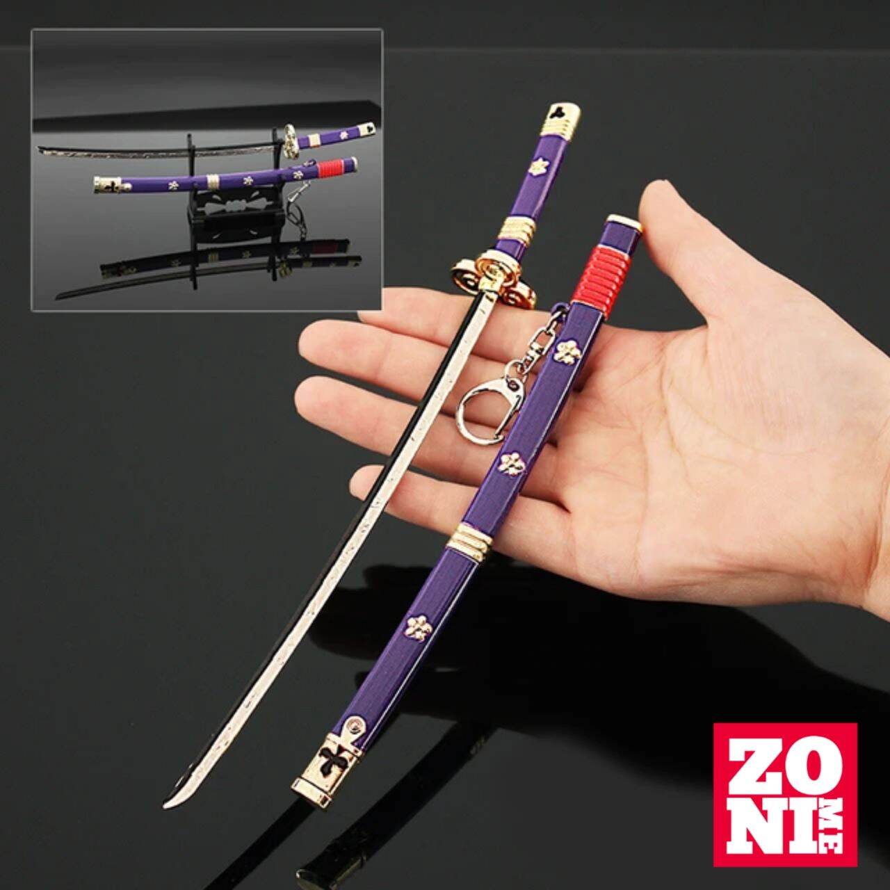 ZONIME Miniatur Pedang Zoro 26 Keychain Anime One Piece Shusui Sandai ...