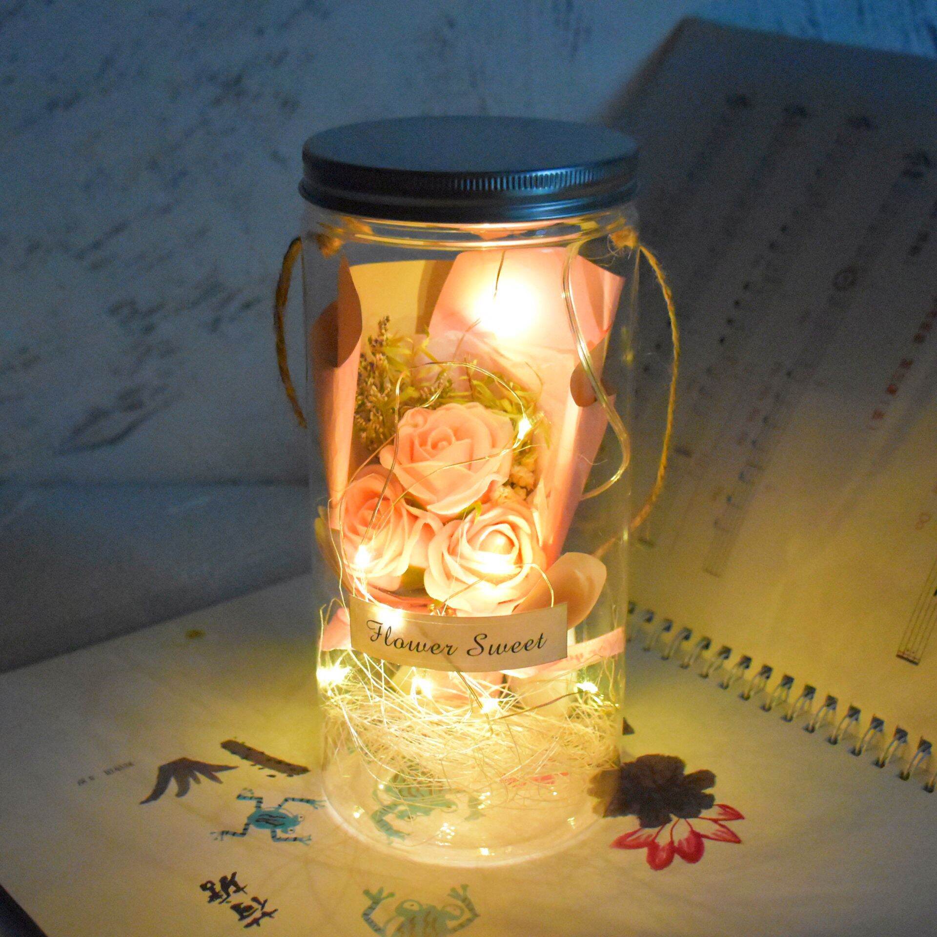 Botol Lampu Bunga Mawar Dekorasi LED Eternal Flower Dome Glass Cocok ...