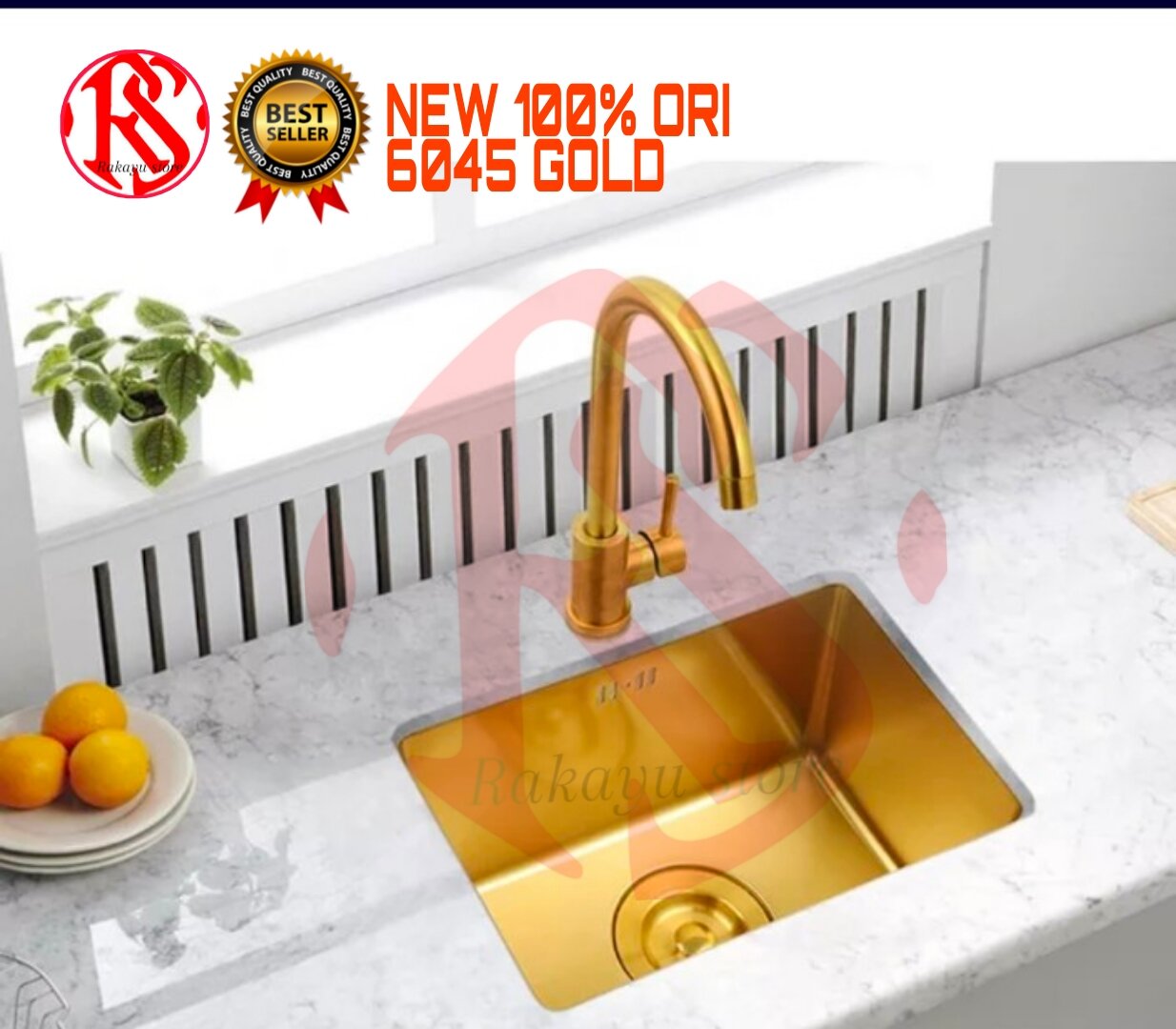 KITCHEN SINK 6045 GOLD LENGKAP KRAN TARIK/KITCHEN SET MODEL ONAN 6045 ...