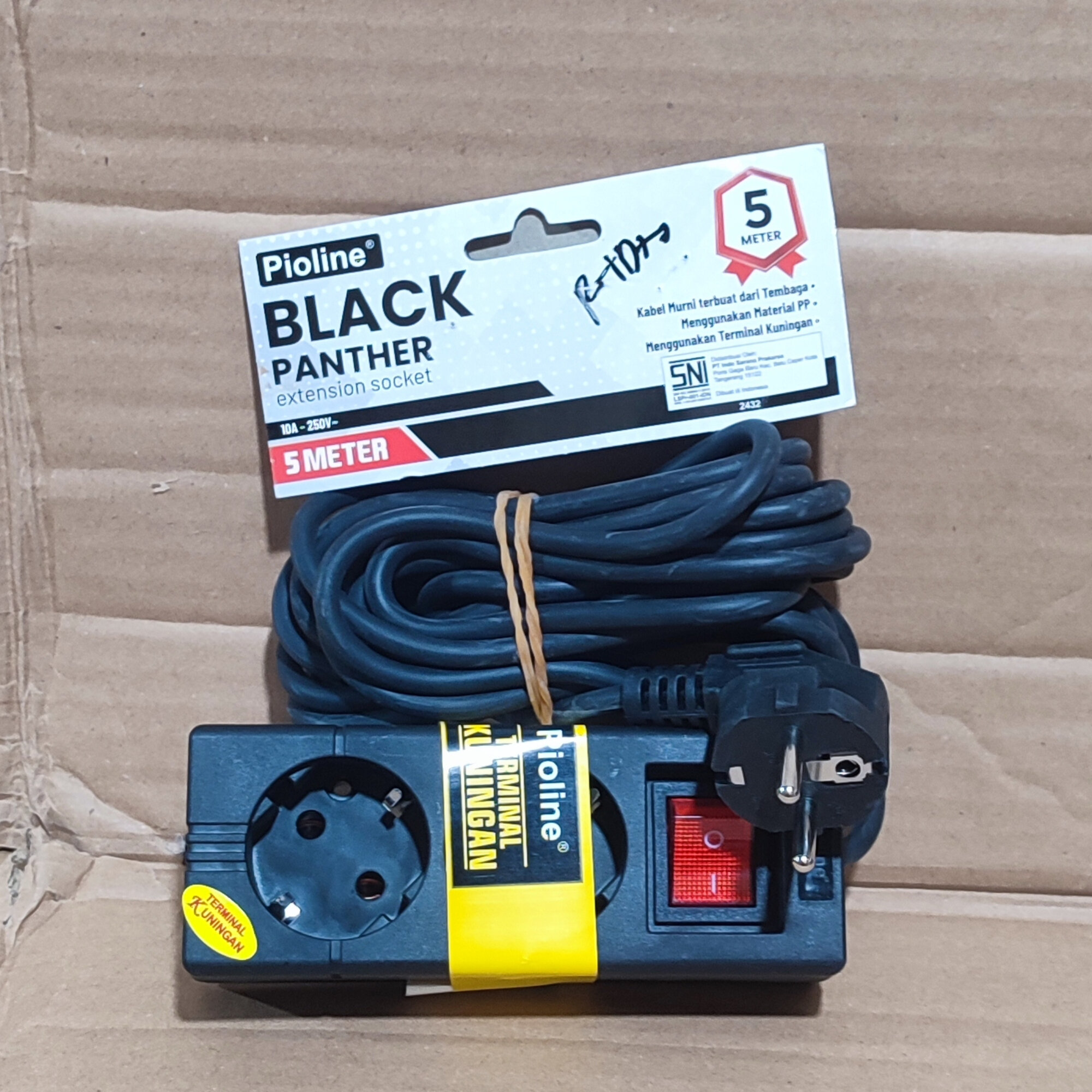 Stop kontak pioline black panther 2 lubang plus kabel 5 meter terminal ...