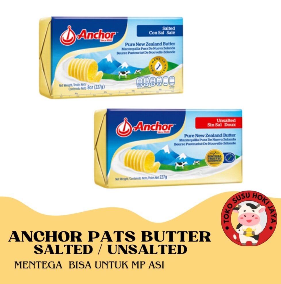 ANCHOR BUTTER UNSALTED DAN SALTED PATS KEMASAN 227 GRAM / MENTEGA TAWAR / cocok untuk mp asi ...