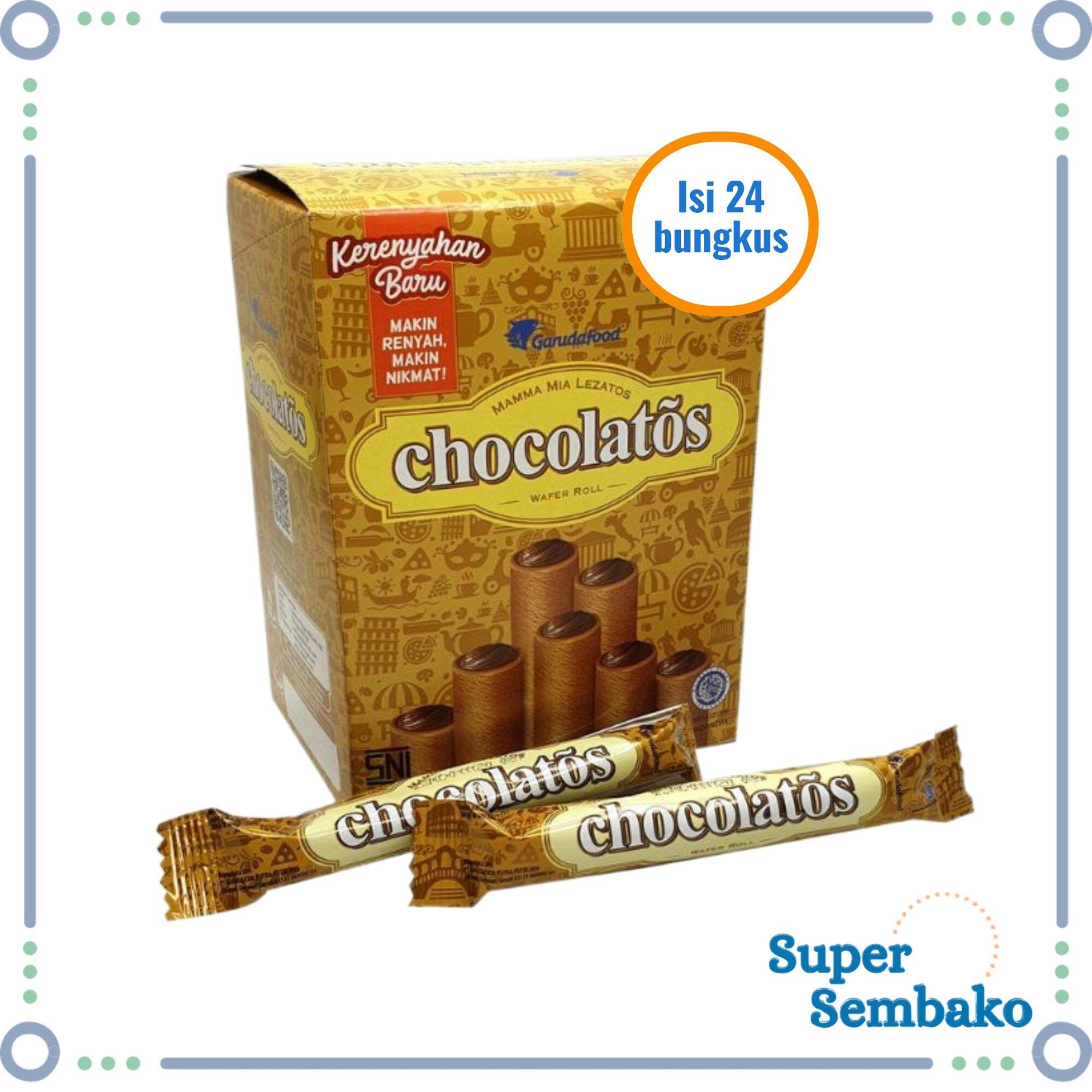 SNACK WAFER ROLL CHOCOLATOS COKLAT 8.5g PER BOX ISI 24 BUNGKUS PCS ...