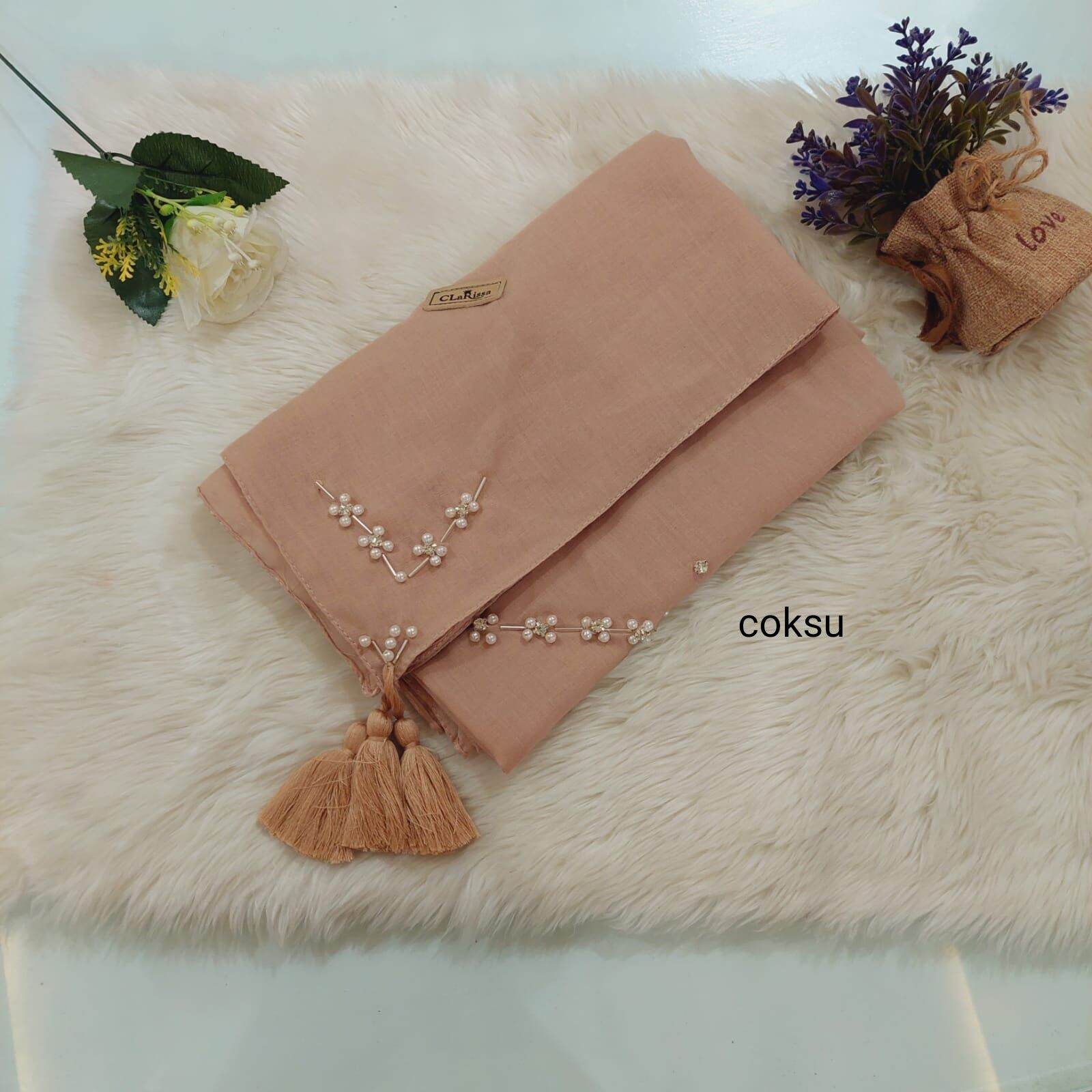 JILBAB SEGIEMPAT PAYET BANDO CLARISSA HIJAB MANIK TASEL VOAL PREMIUM ...